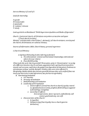 Intro to Ministry 3 - Dr. Basden class notes - Intro to Ministry II ...