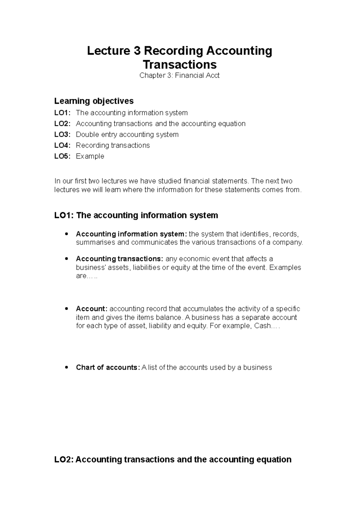 Lecture 3 - Accounting - Lecture 3 Recording Accounting Transactions ...