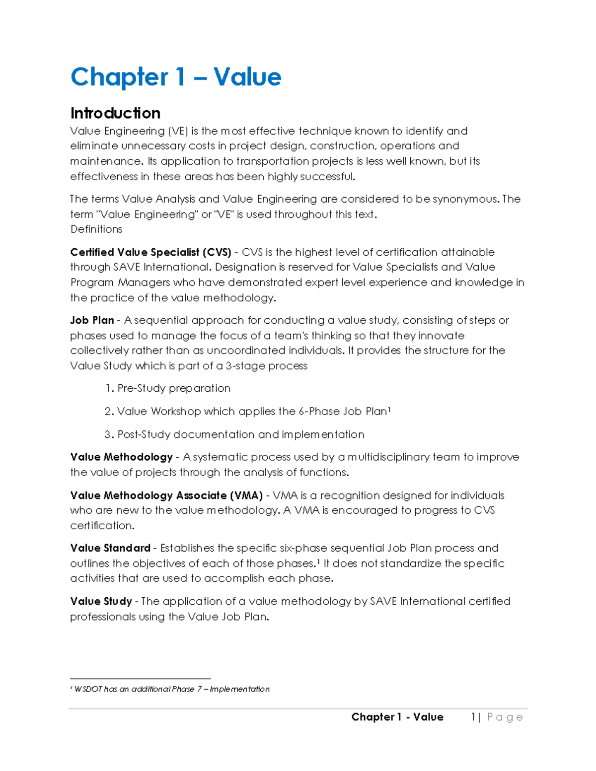Value Engineering-1 - Lecture notes 1-3 - Chapter 1 – Value ...