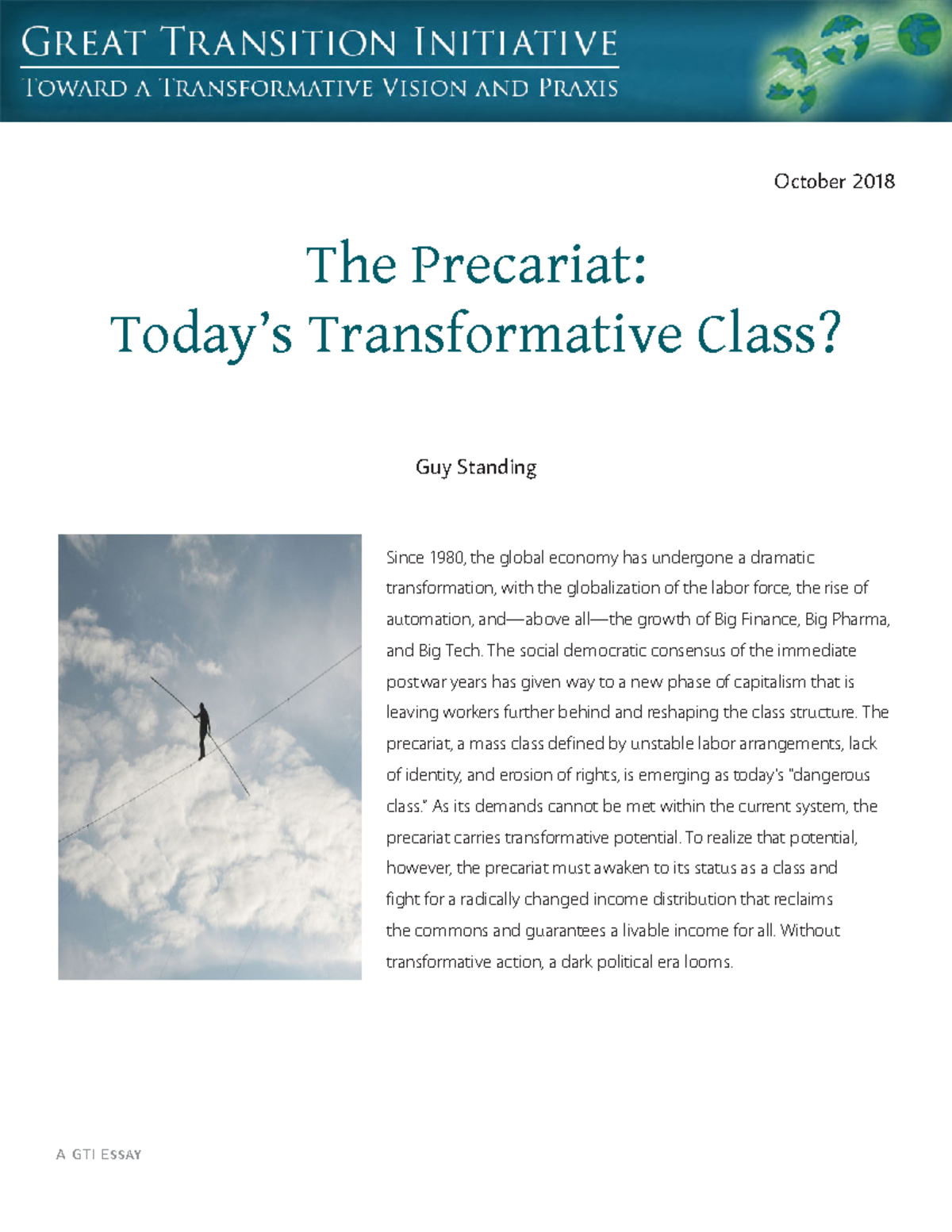 Standing-The-Precariat - A GTI Essay The Precariat: Today’s ...