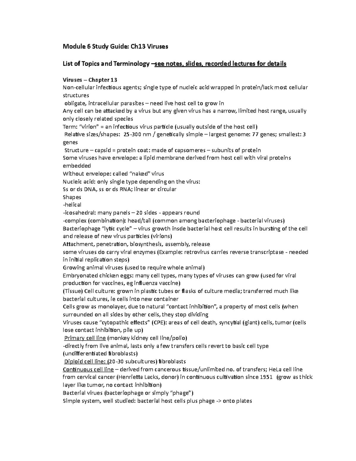 Microbiology Module 6 review - Module 6 Study Guide: Ch13 Viruses List ...