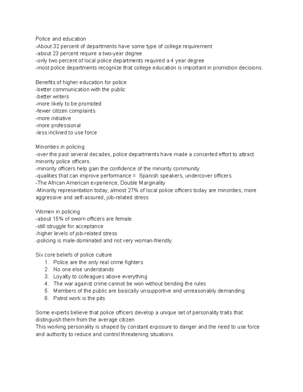 Criminal Justice Notes Ch 7 Notes - Police and education -About 32 ...