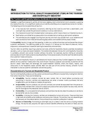 Tourism management - 01 Handout 1 *Property of STI The Travel Agency ...