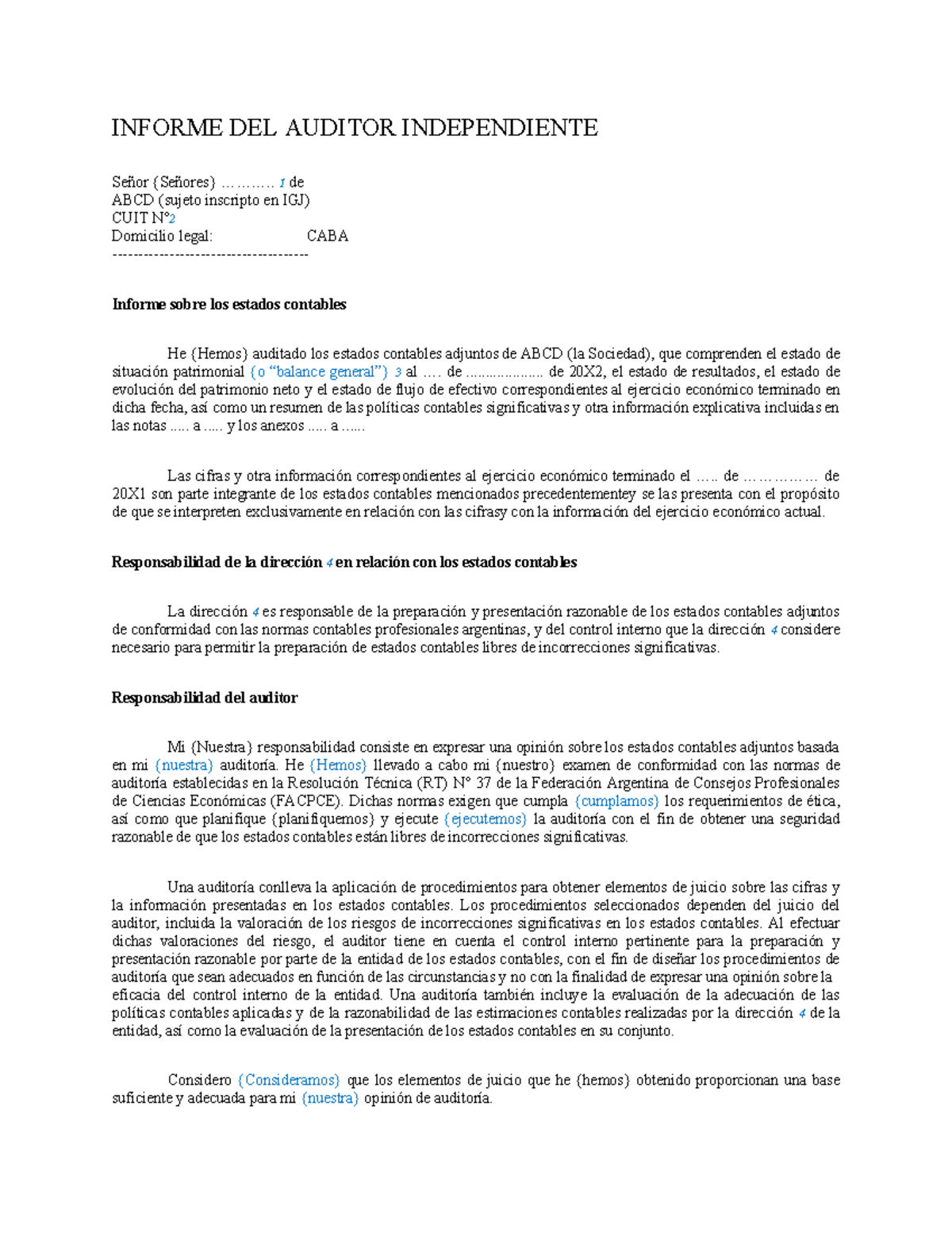 Modelo Informe de Auditoría y Modelo NOTA Unidad DE Medida - INFORME DEL AUDITOR INDEPENDIENTE ...
