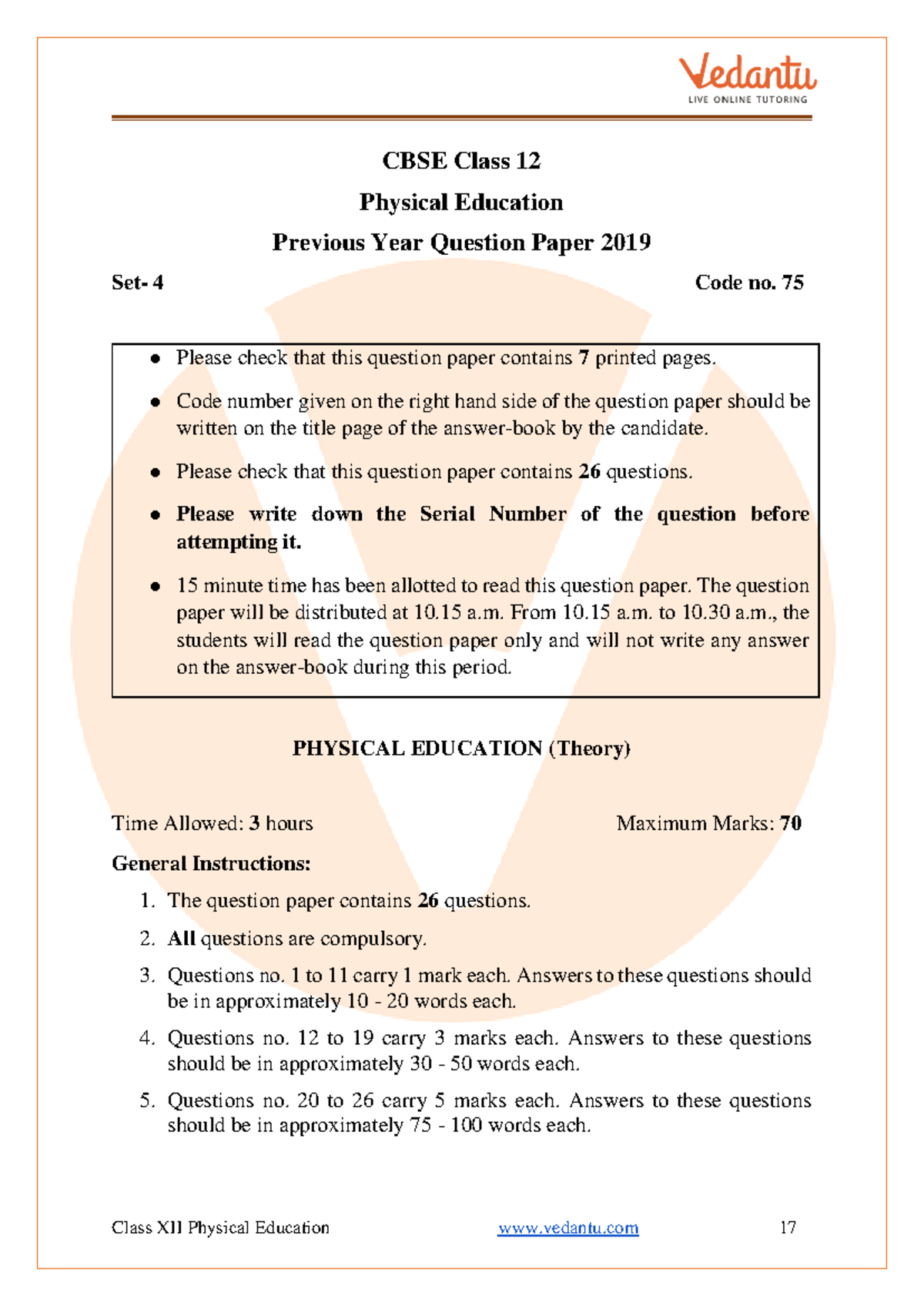 Cbse class 12 physical education question paper 2019 - CBSE Class 12 ...