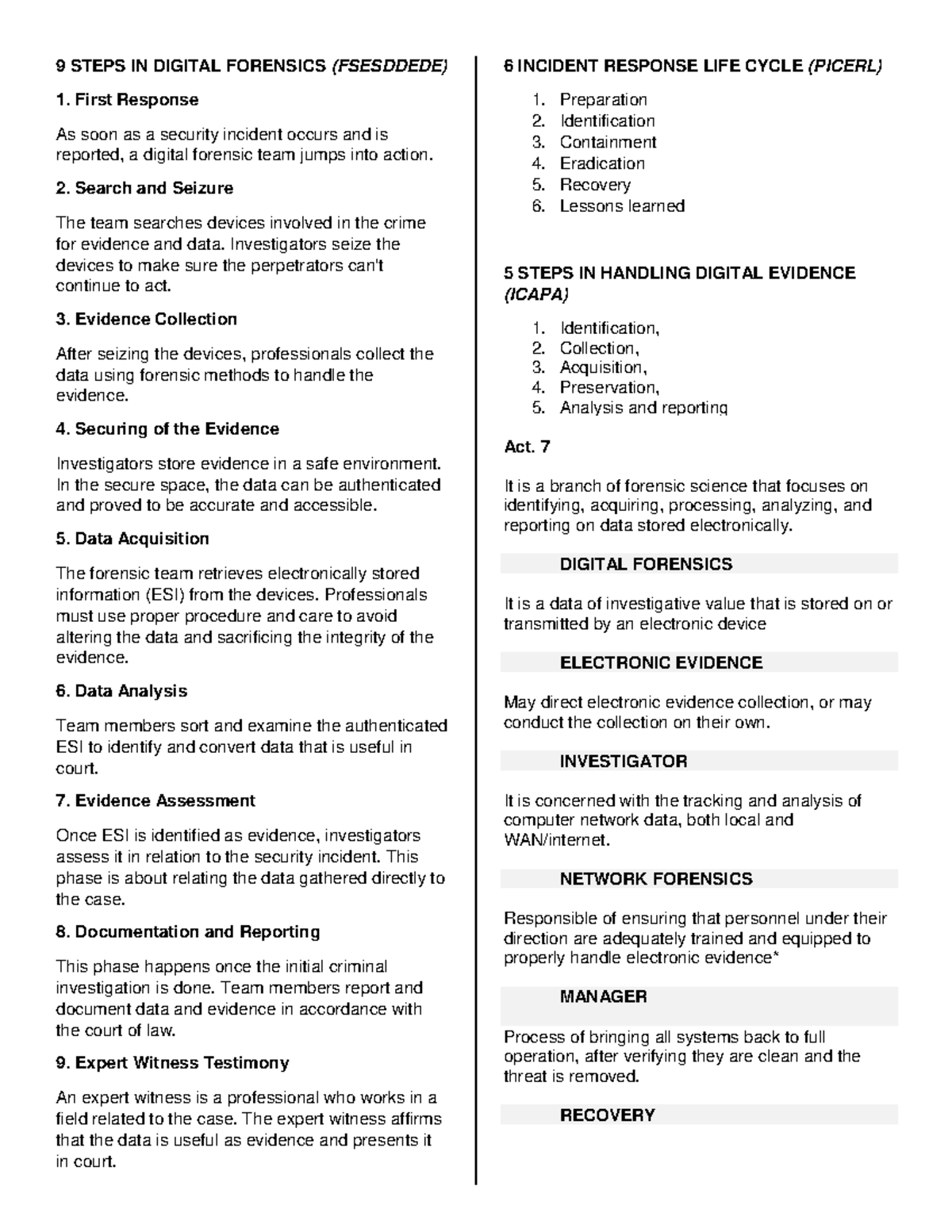Cybercrime - 9 STEPS IN DIGITAL FORENSICS (FSESDDEDE) First Response As ...