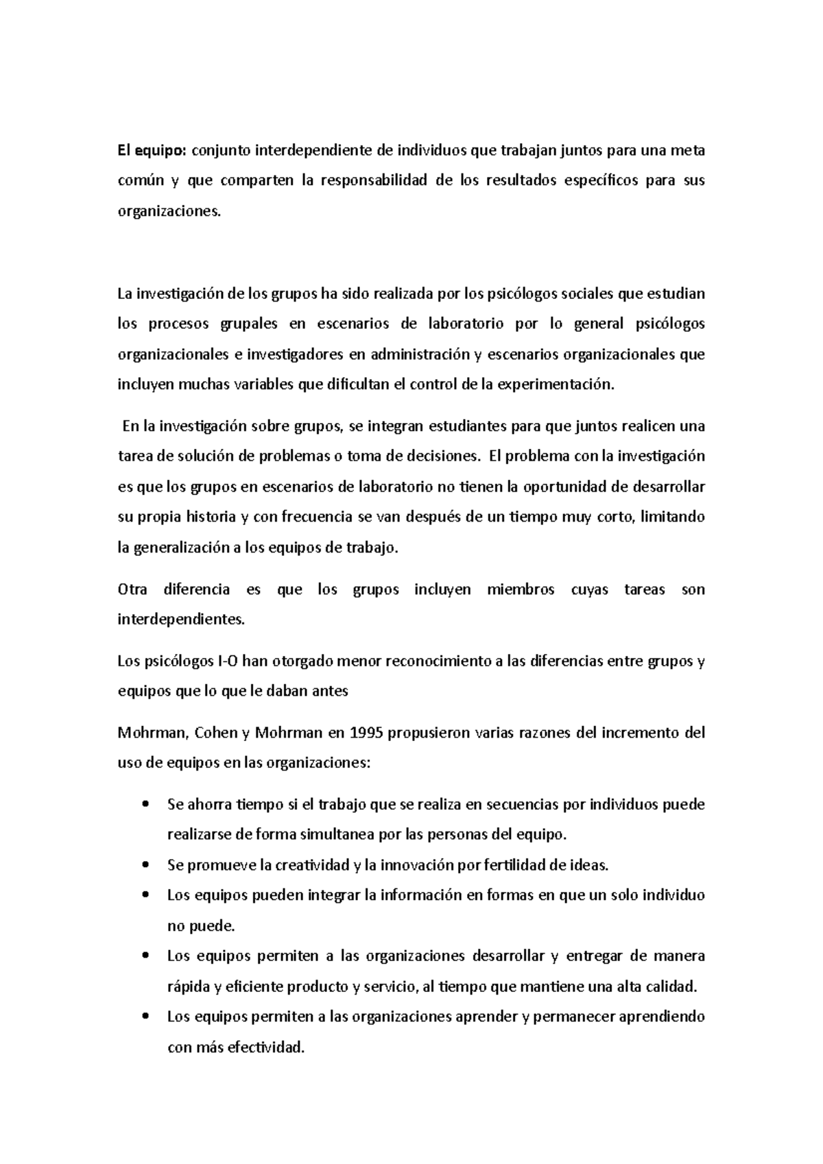 Tipos de equipo .parte 1 - El equipo: conjunto interdependiente de ...