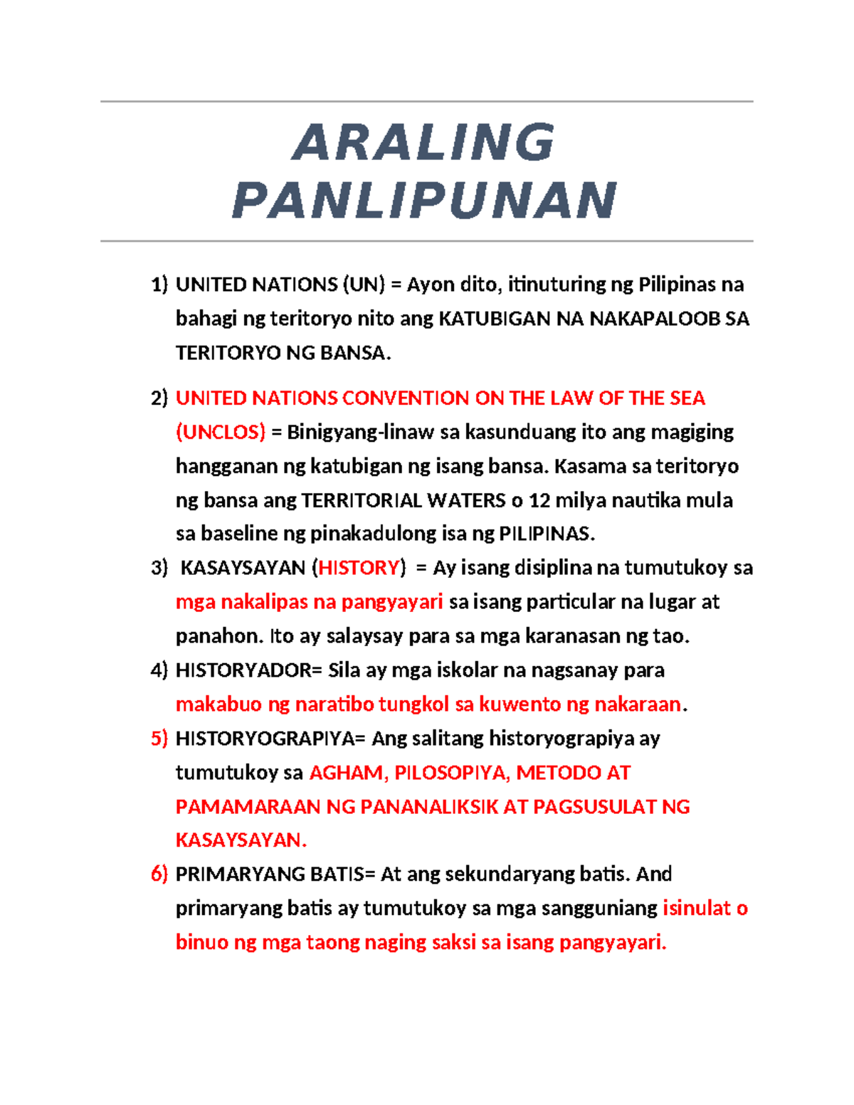 Araling Pan Lipunan - Study. - ARALING PANLIPUNAN 1) UNITED NATIONS (UN ...