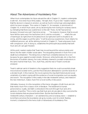 The Adventures of Huckleberry Finn at a Glance - Huck soon sets off on ...
