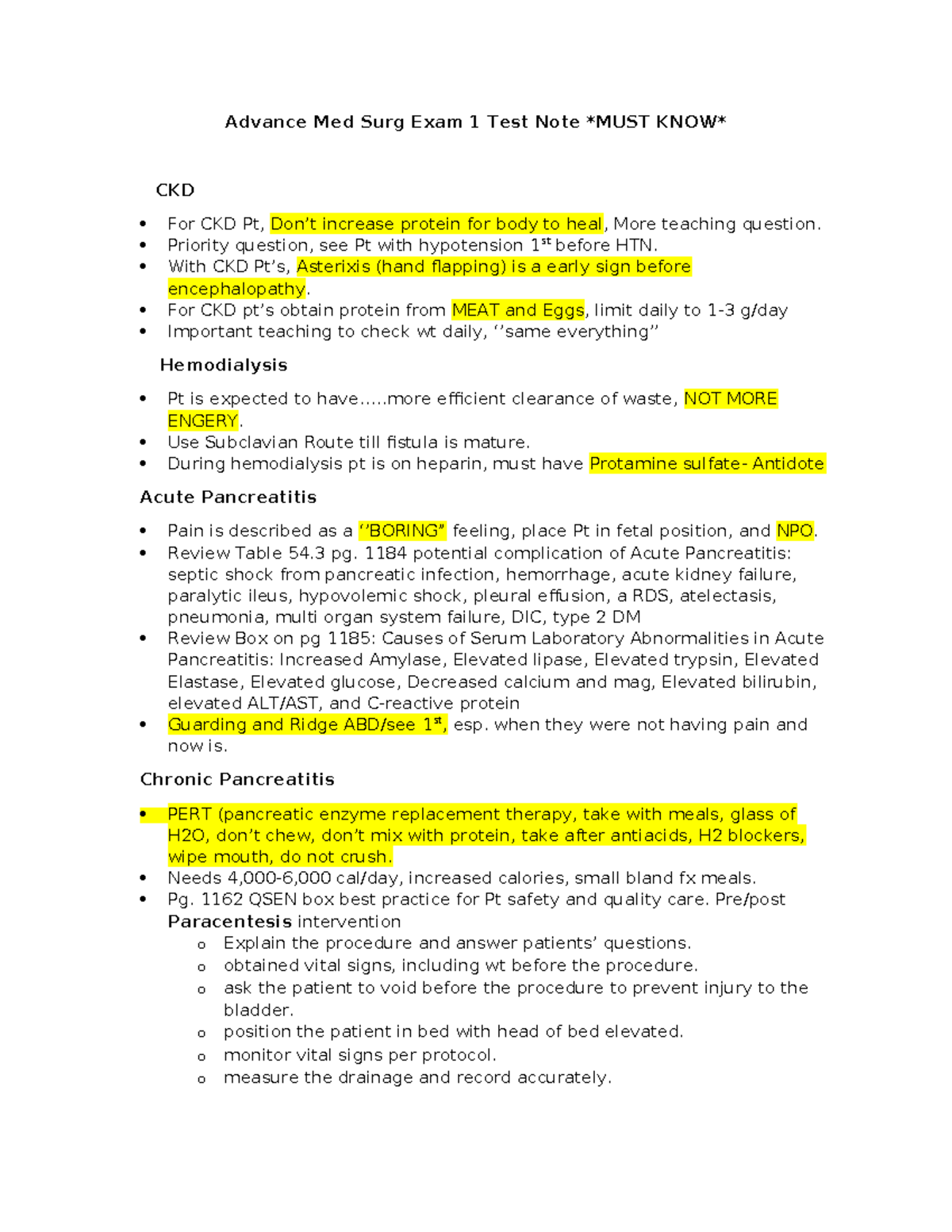 Advance Med Surg Exam 1 Test Note - Priority question, see Pt with ...