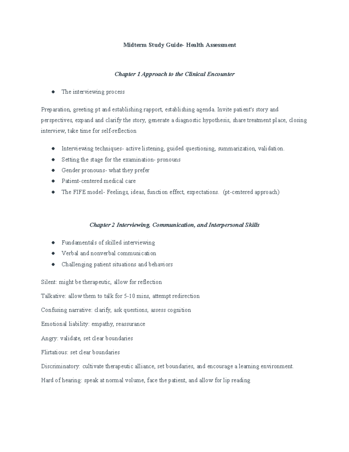 Midterm - NR509 - Midterm Study Guide- Health Assessment Chapter 1 ...