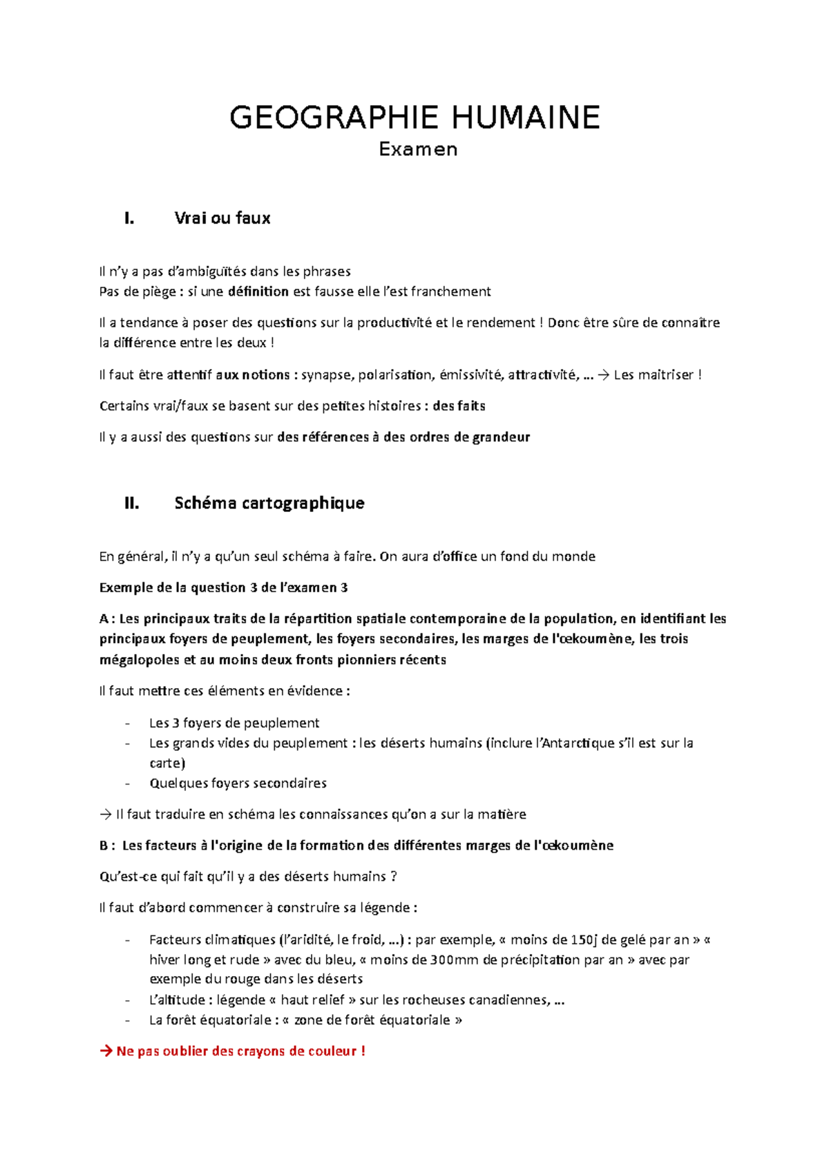 Examen - Professeur : DECROLY Jean-Michel - GEOGRAPHIE HUMAINE Examen I ...
