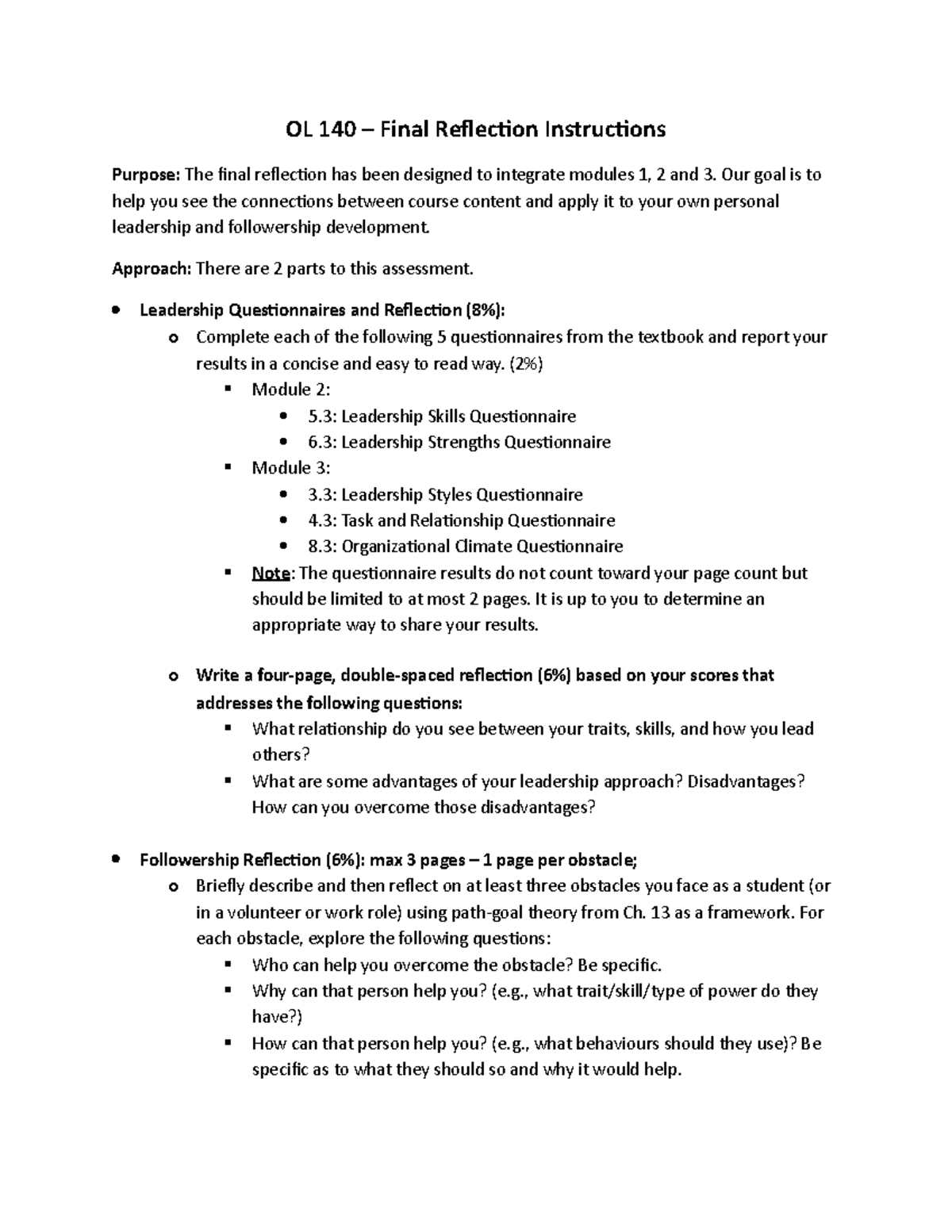 OL 140 W22 Final Reflection Instructions - OL140 - WLU - Studocu