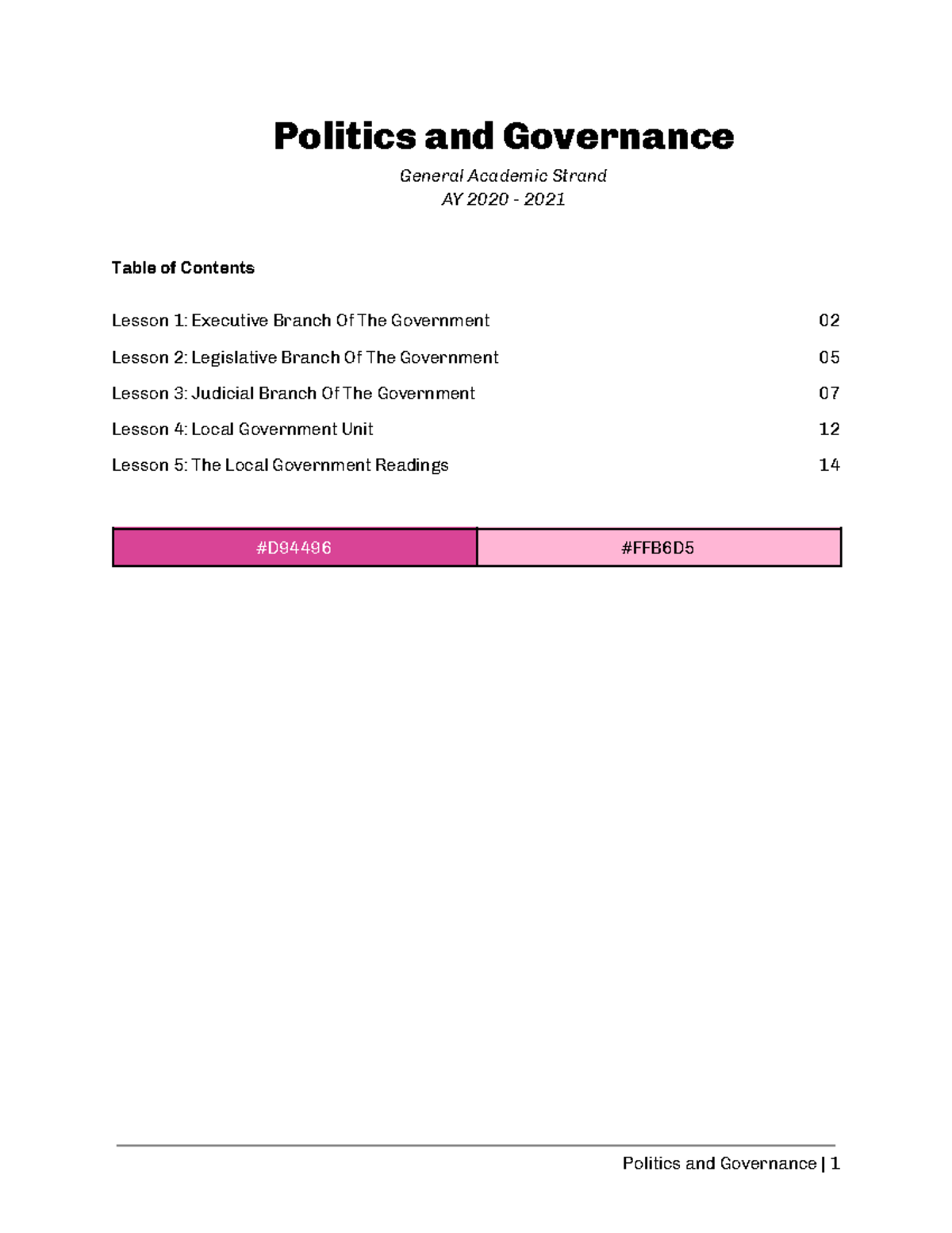 Politics and Governance - Politics and Governance General Academic ...