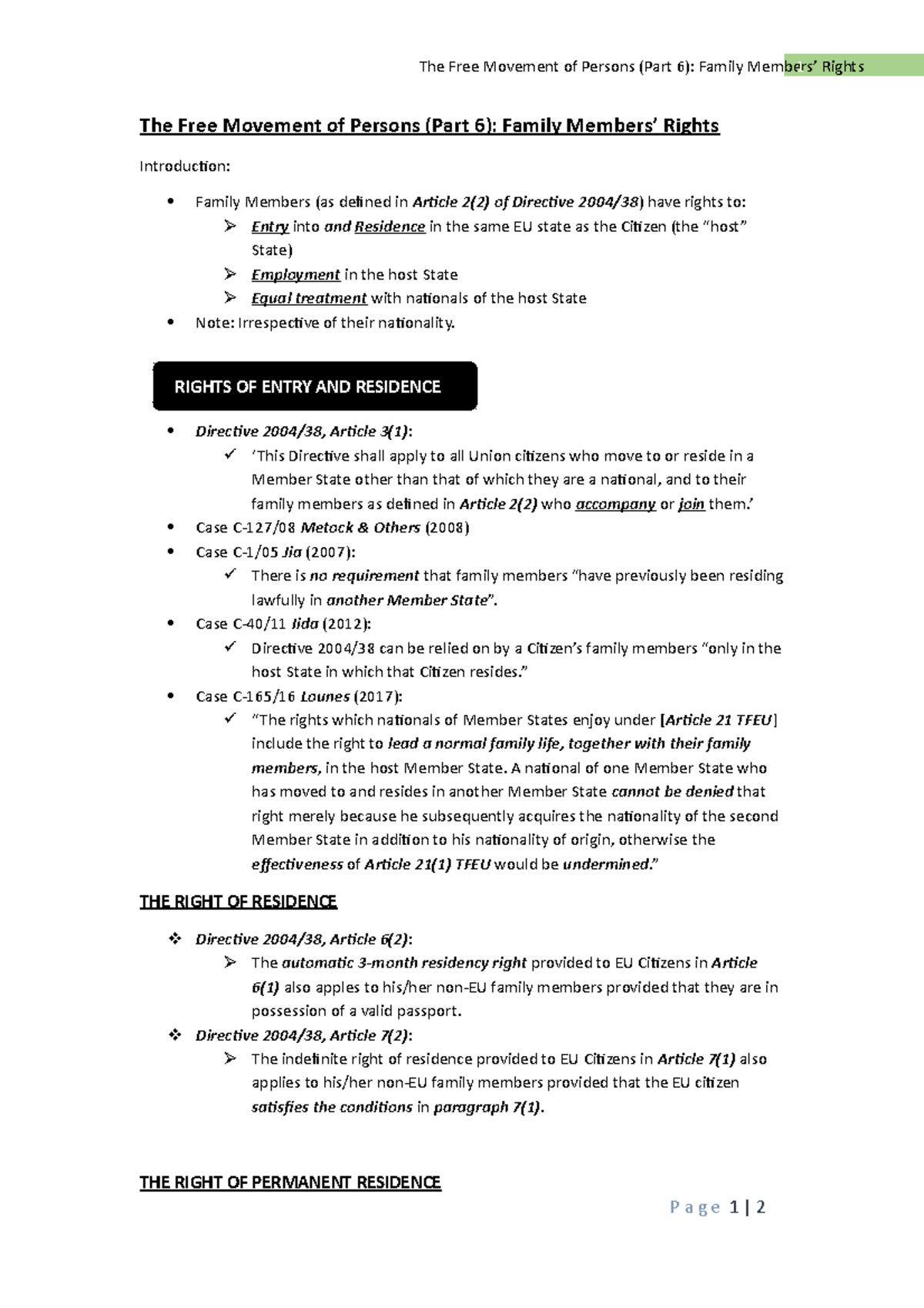The Free Movement of Persons Part 6 - Directive 2004/38, Article 3(1 ...