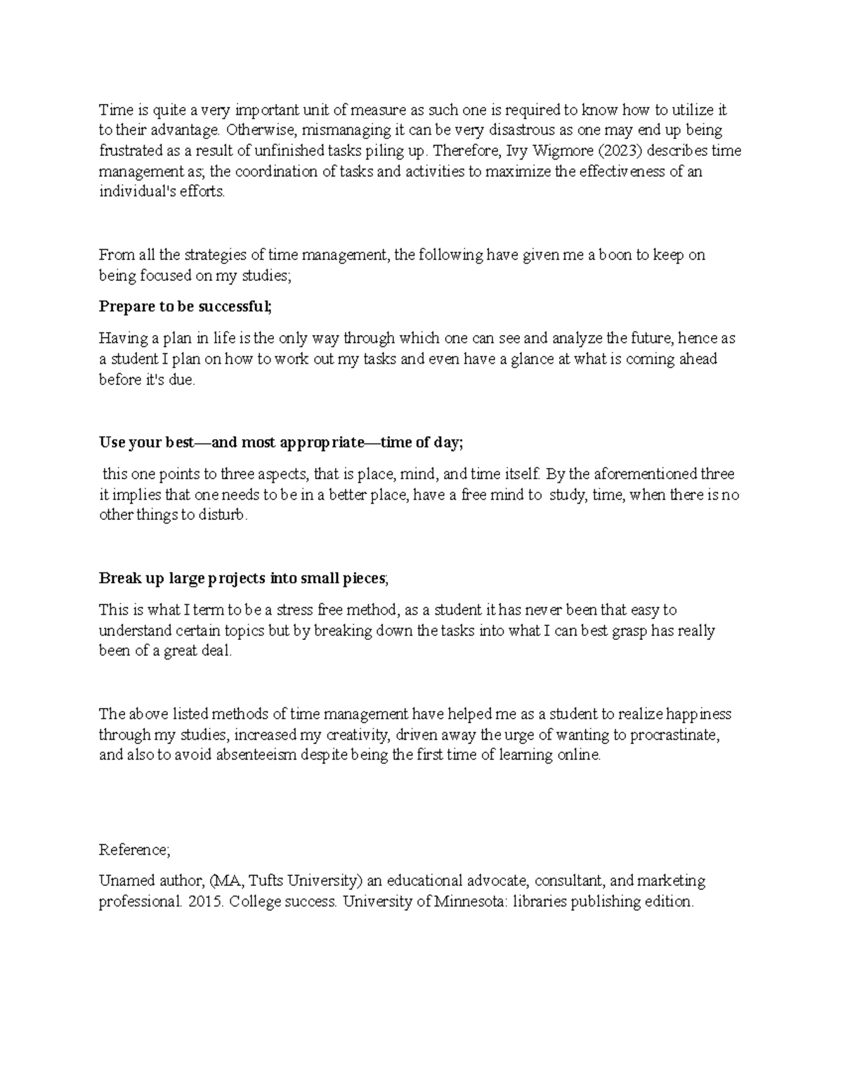 Uo People discussion unit 3 - Time is quite a very important unit of ...