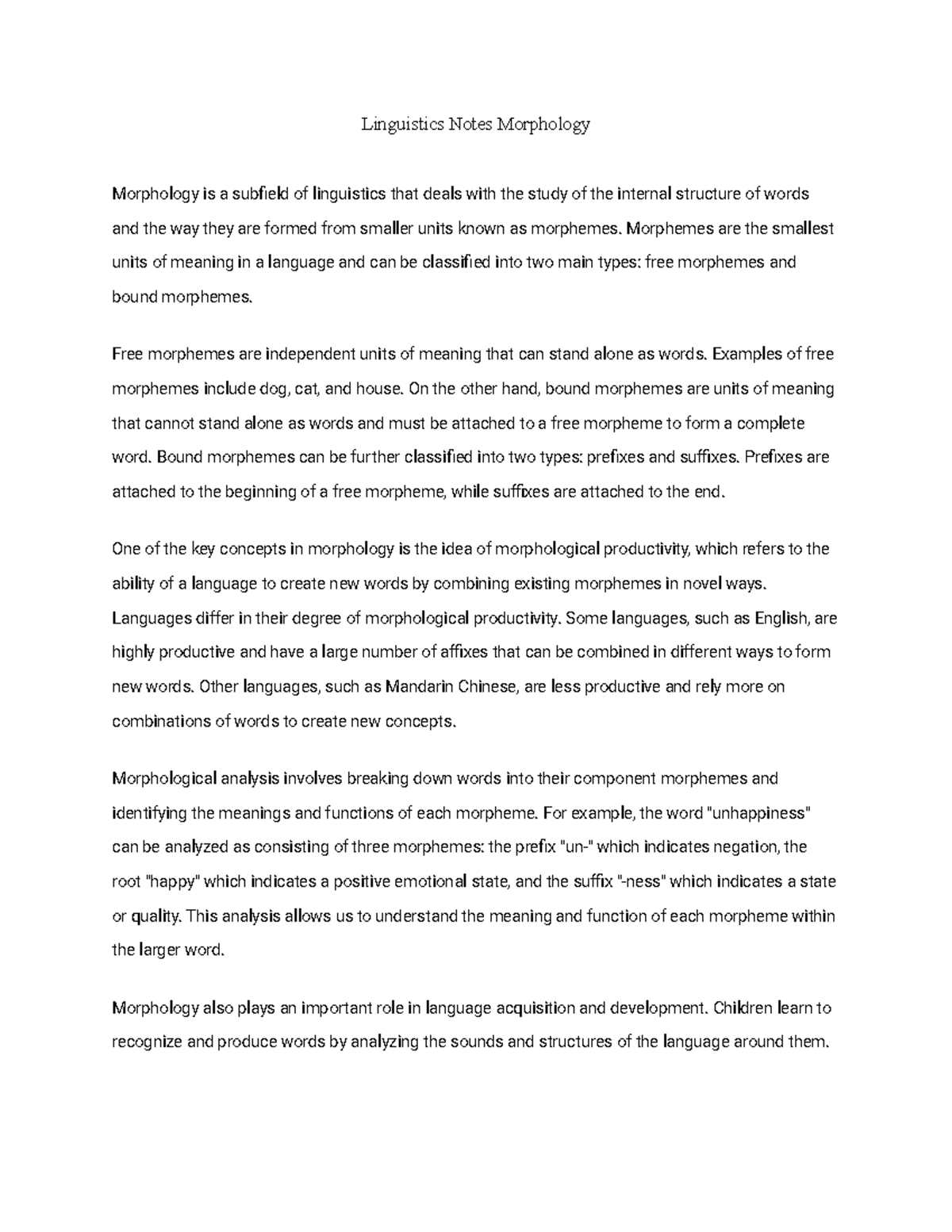 Morphology Notes - Linguistics Notes Morphology Morphology is a ...