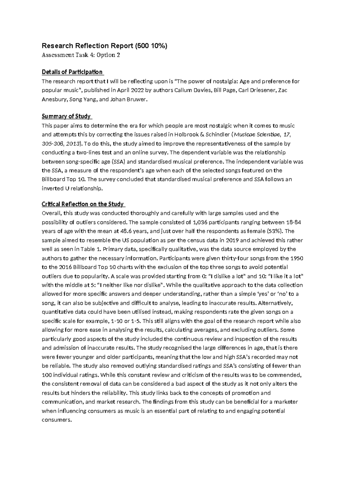 Research Reflection Report - Summary of Study This paper aims to ...