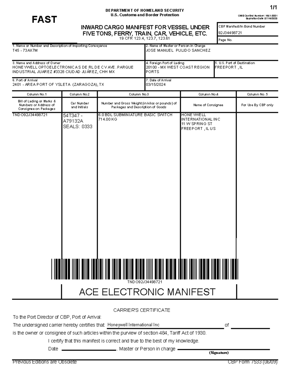 19350227-7533 - 1. Name or Number and Description of Importing ...