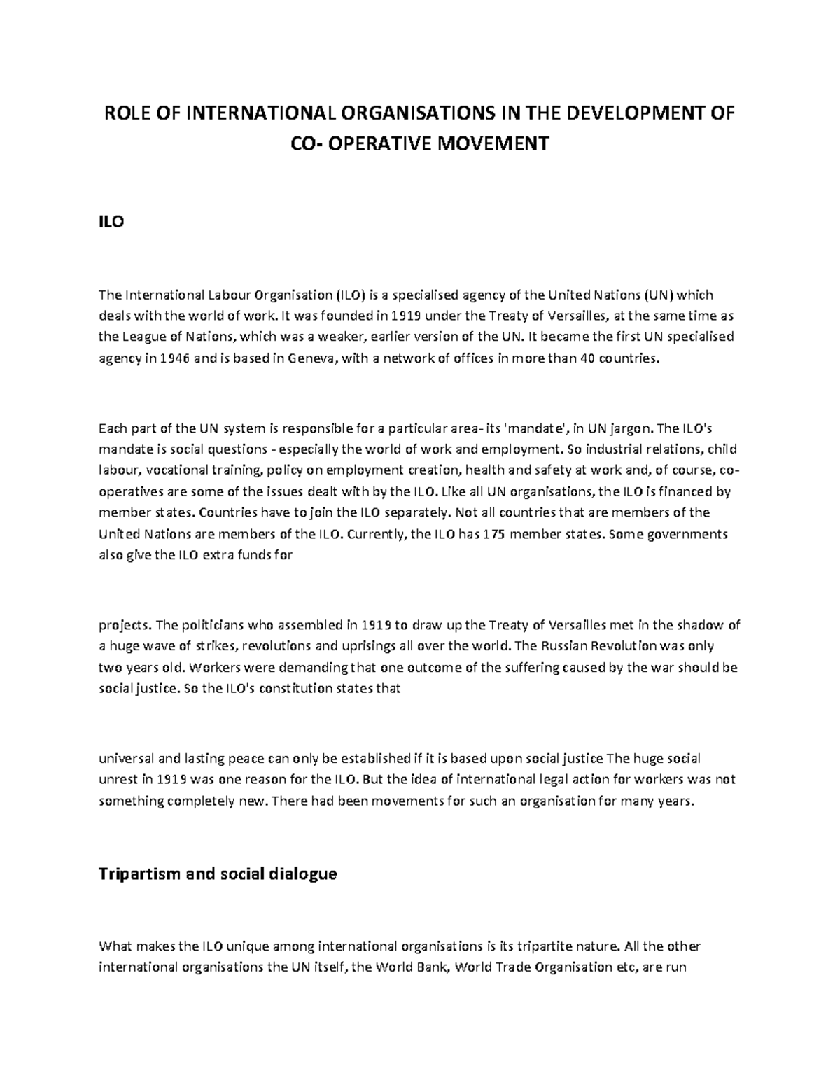 ROLE OF INTERNATIONAL ORGANISATIONS IN THE DEVELOPMENT OF CO- OPERATIVE ...