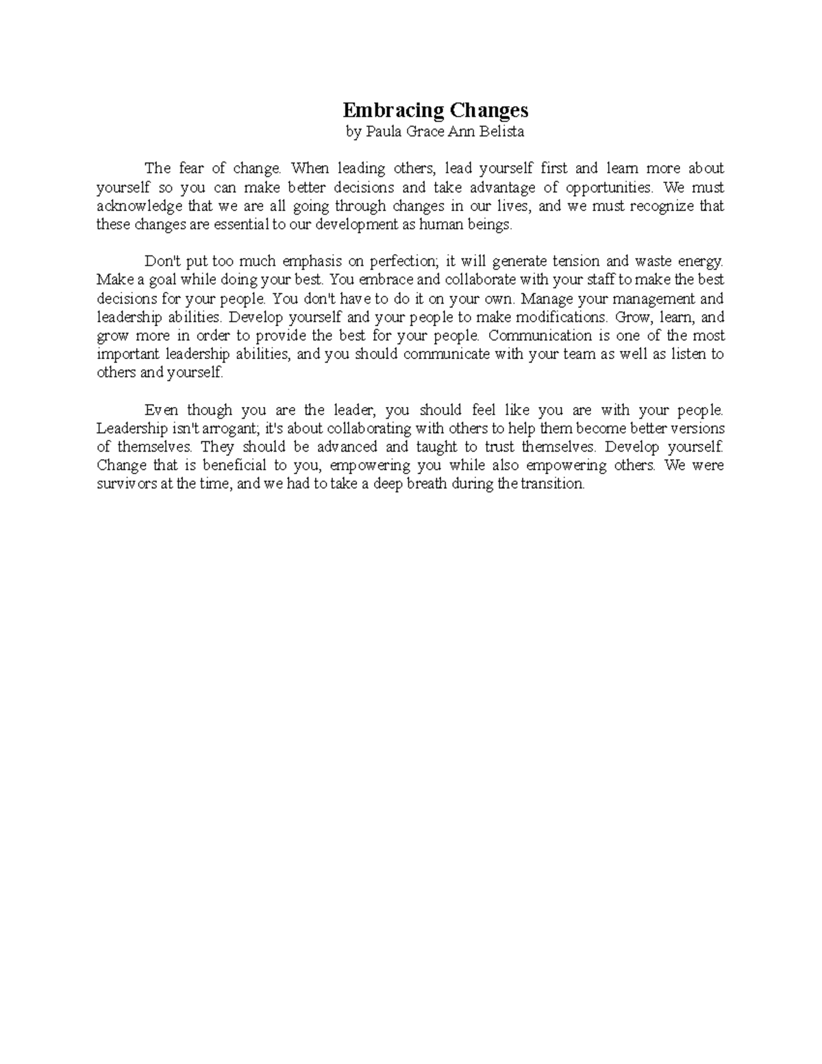 Embracing Changes - Lecture notes - Embracing Changes by Paula Grace ...