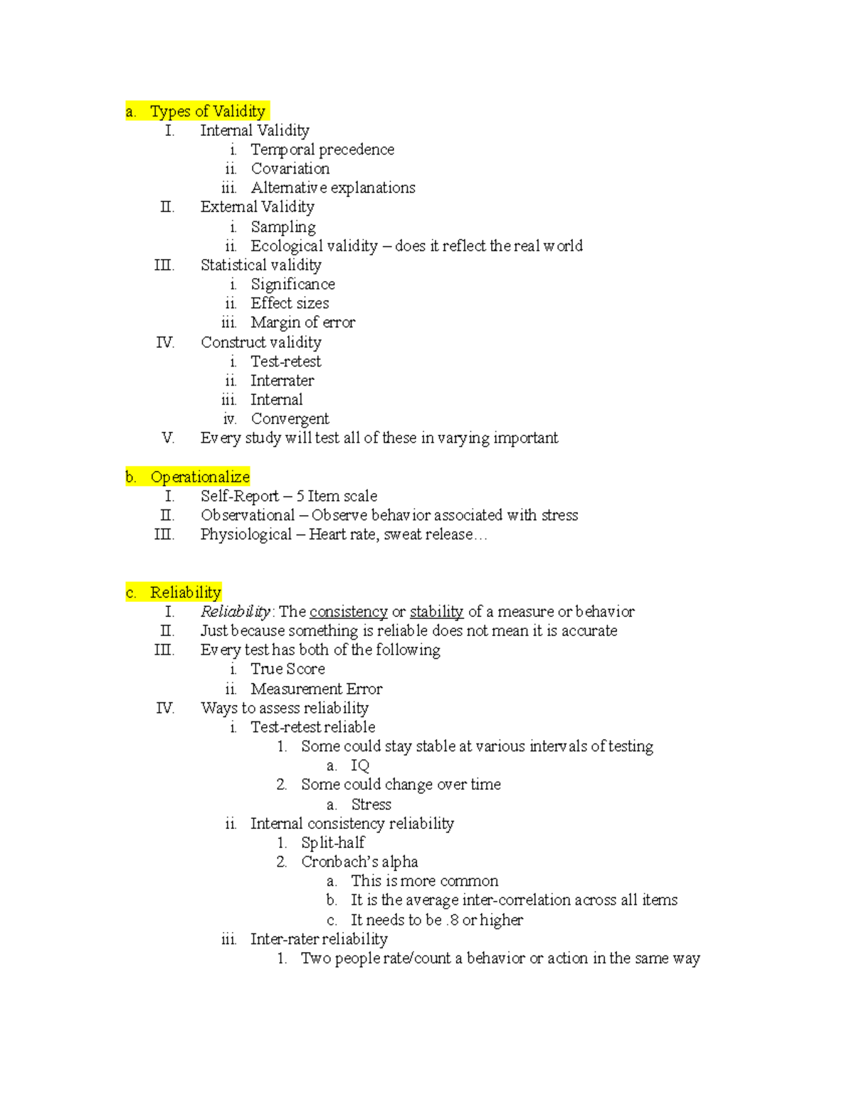 Chapter 5 Measurment - Ch.5 Notes - a. Types of Validity I. Internal ...