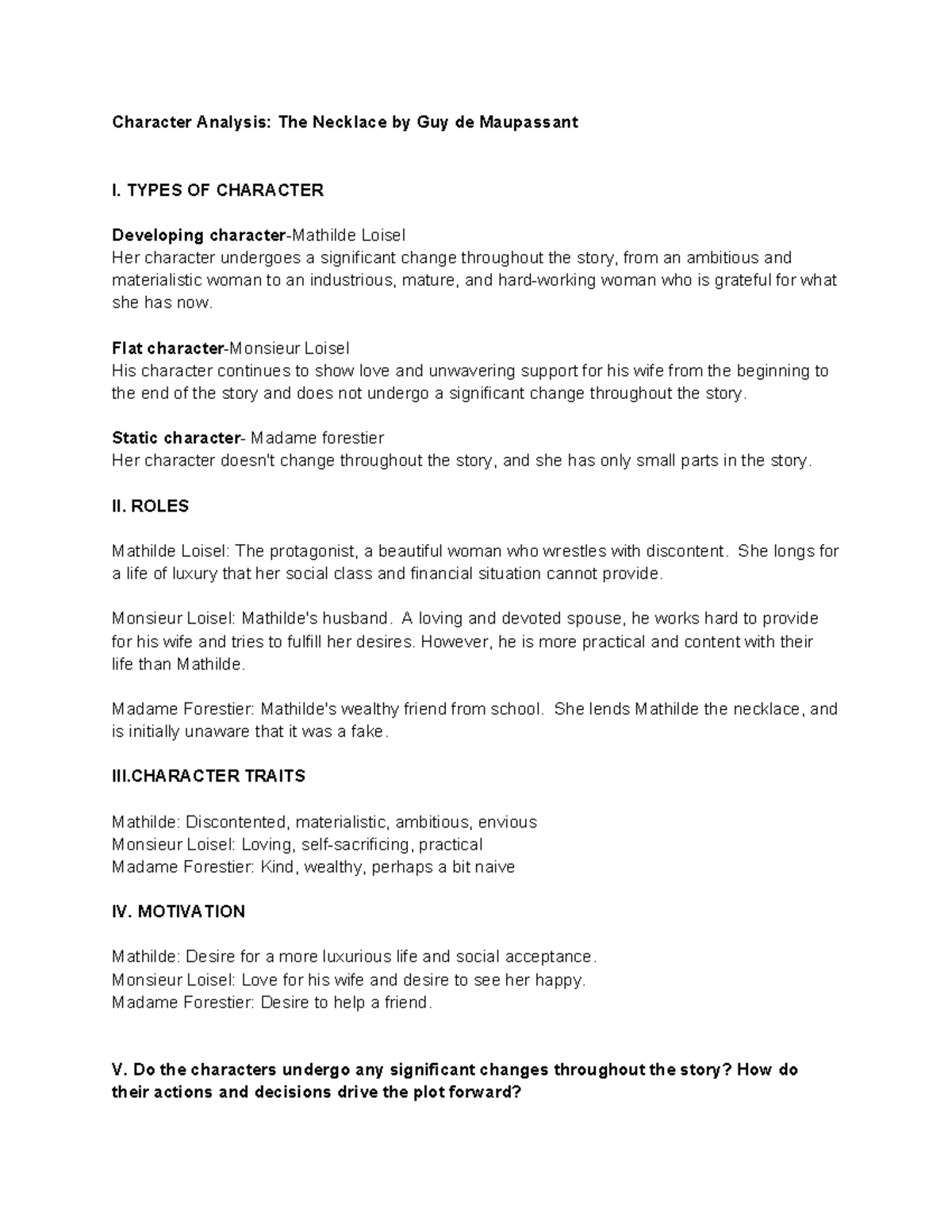 Character Analysis The Necklace by Guy de Maupassant - TYPES OF ...