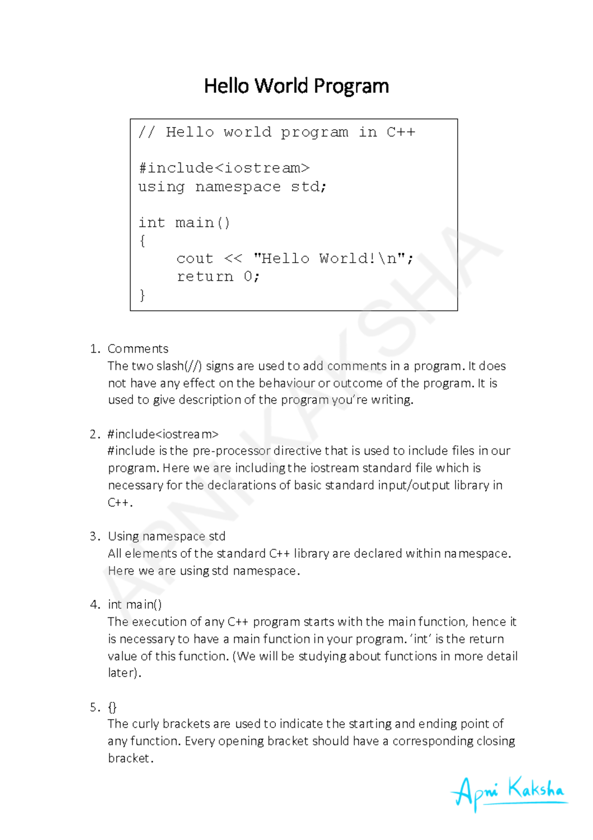 2.2 Input-Output in c - Hello World Program Comments The two slash ...