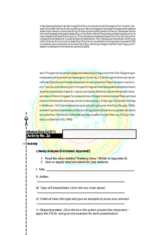 1 Interpreting and Evaluating Fiction 10 - tended Learninng Outcomes: At the end of this chapter ...