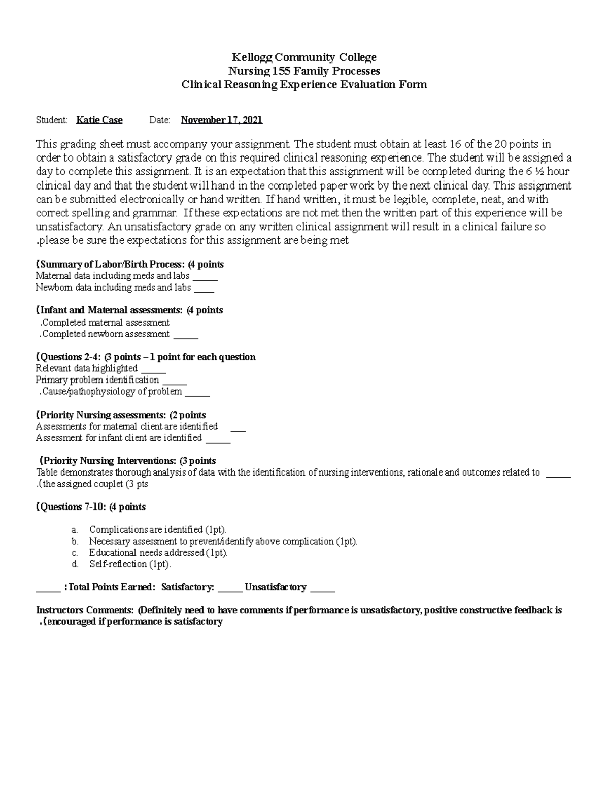Clinical Reasoning KC - fdsfdsd - Kellogg Community College Nursing 155 ...