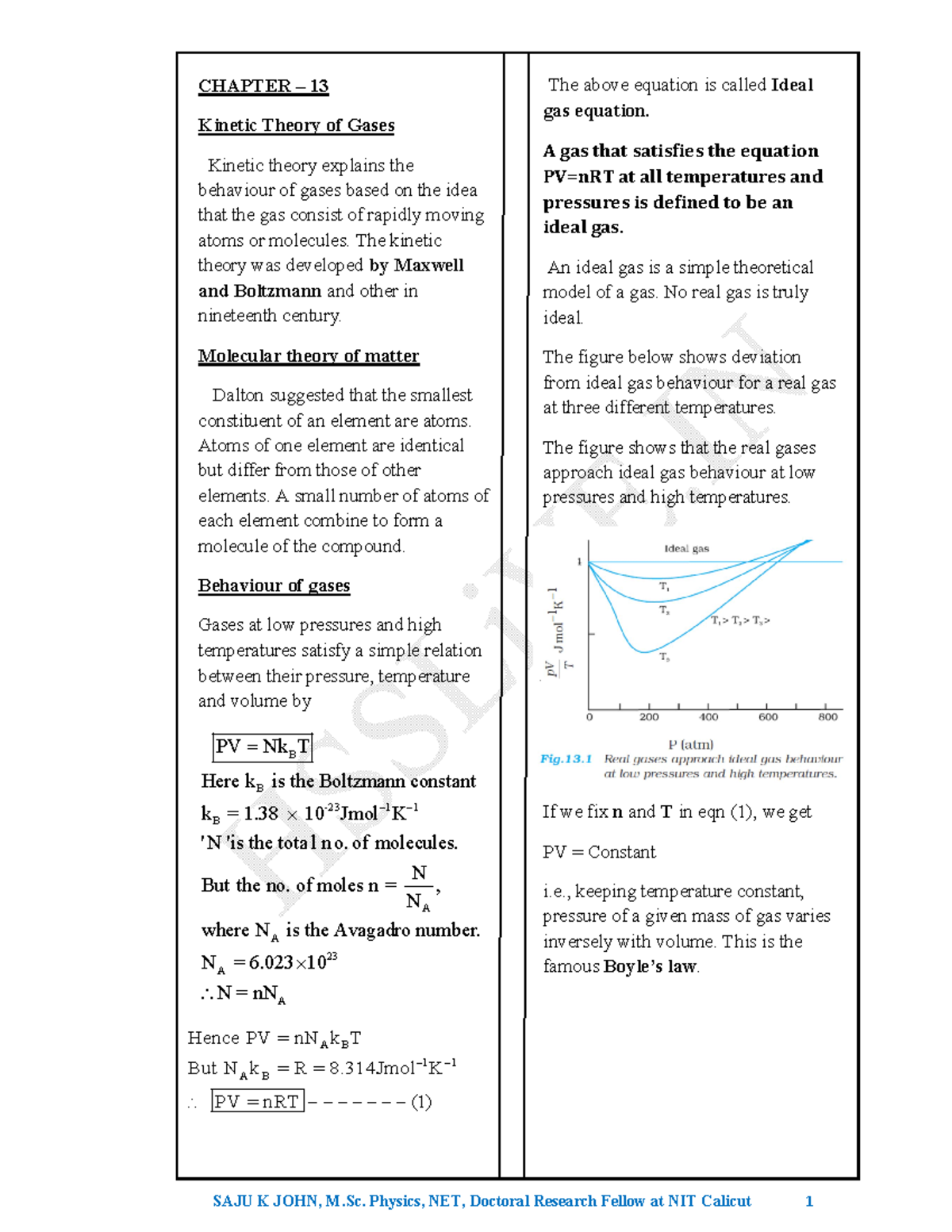 Chapter 13- Kinetic Theory of Gases - CHAPTER – 13 Kinetic Theory of Gases Kinetic theory ...