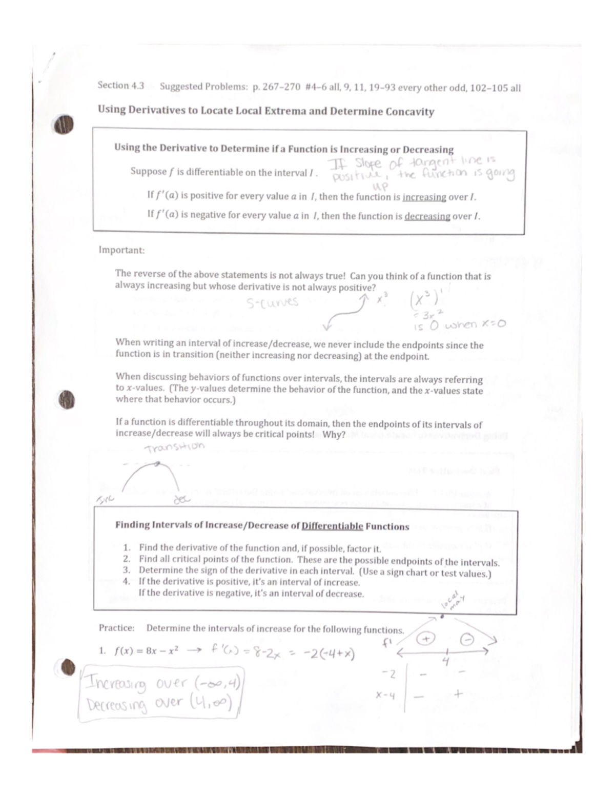 Section 4.3 Finding Local Extrema And Concavity - MATH 203 - Studocu
