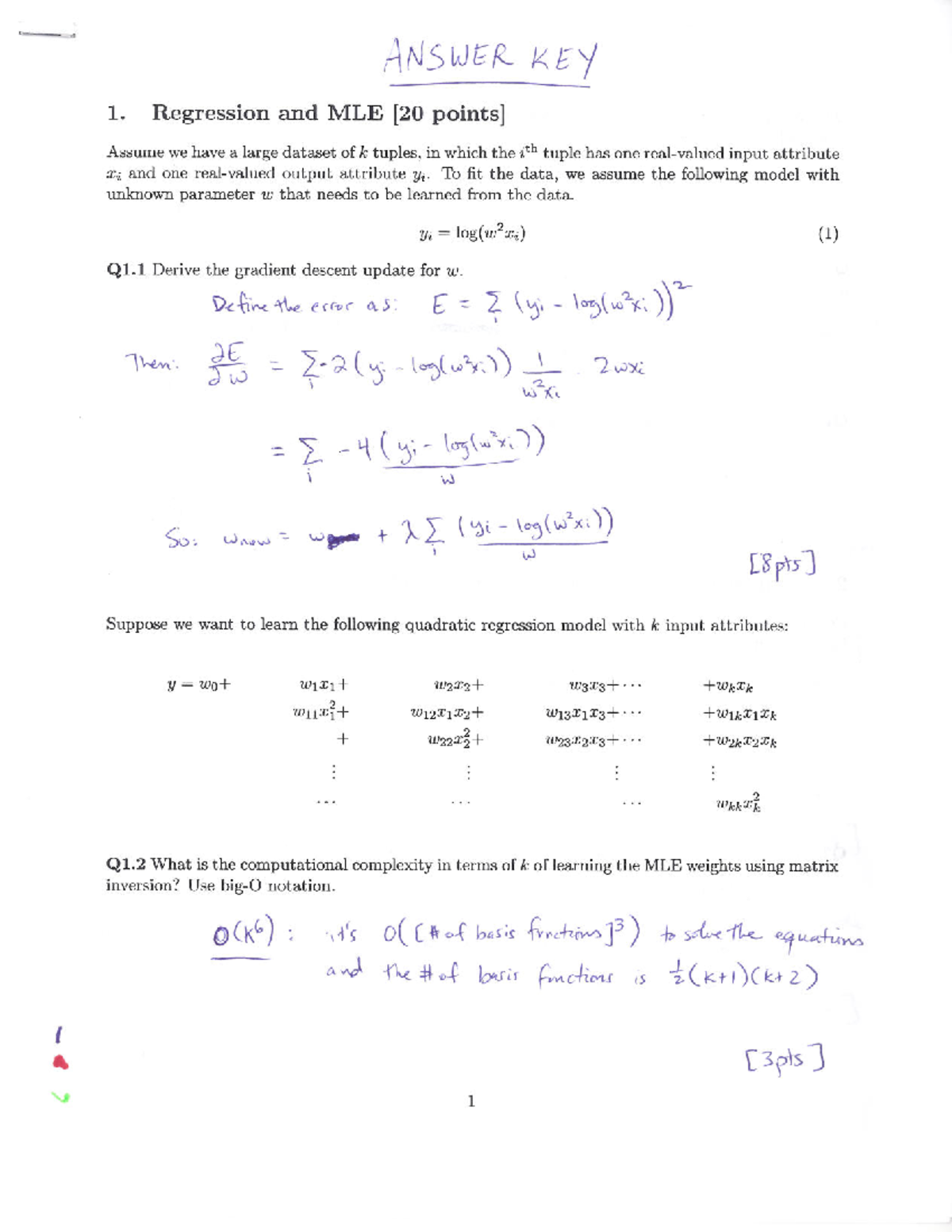 Algorithms In Nature Seminar Assignments Ps1 Key Answer Key 1 Regression And Mle Assume We