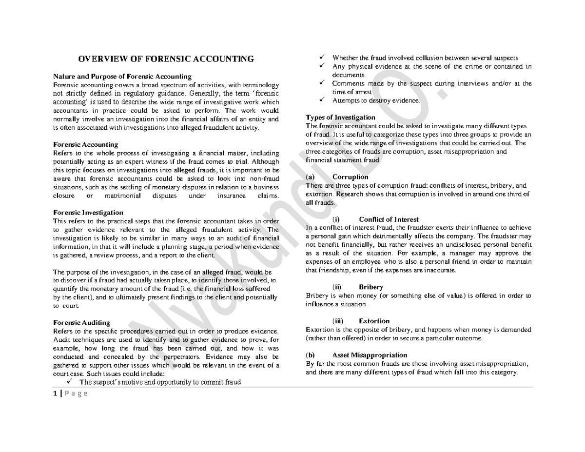 Overview of Forensic Accounting - OVERVIEW OF FORENSIC ACCOUNTING ...