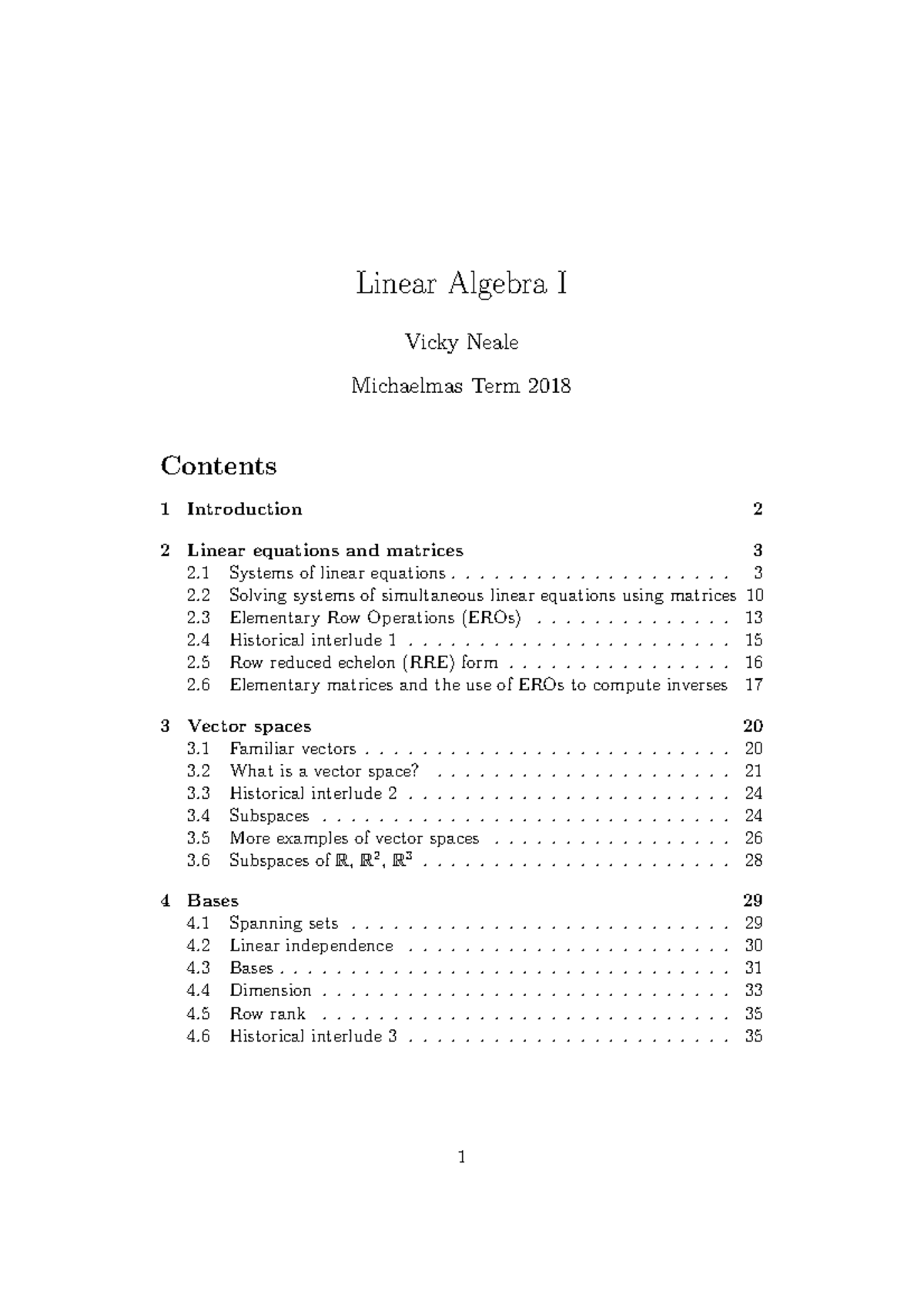 Lecture notes (version 28-11-2018 ) - Linear Algebra I - Michaelmas ...