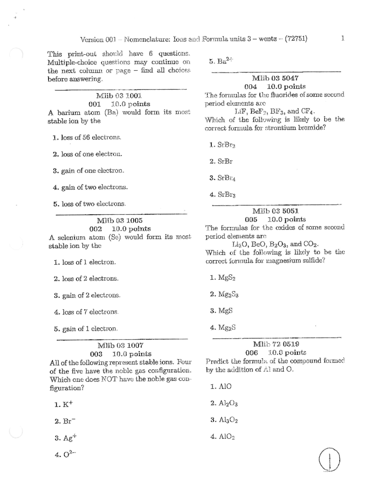 MC ionic, acid and determining charge - CHEM 1073 - Studocu