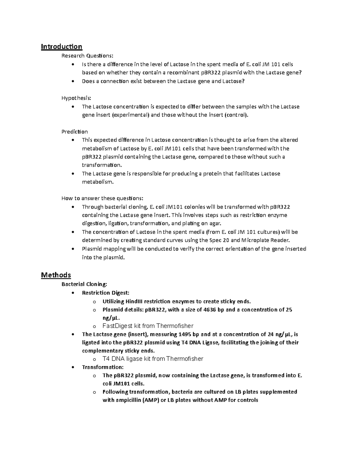 Lab Report Outline - Introduction Research Questions: - Is there a ...