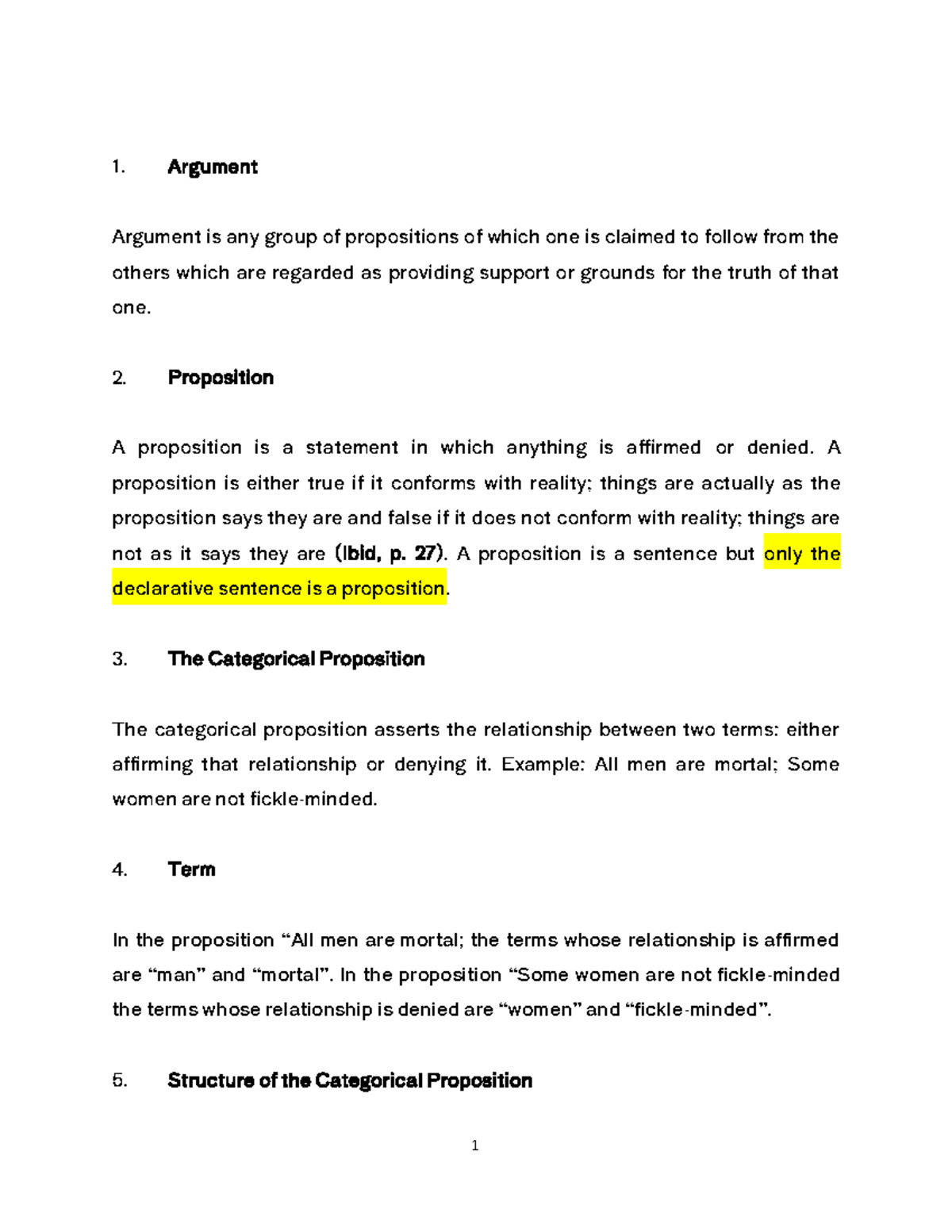 Categorical lecture notes in logic - 1 Argument Argument is any group ...