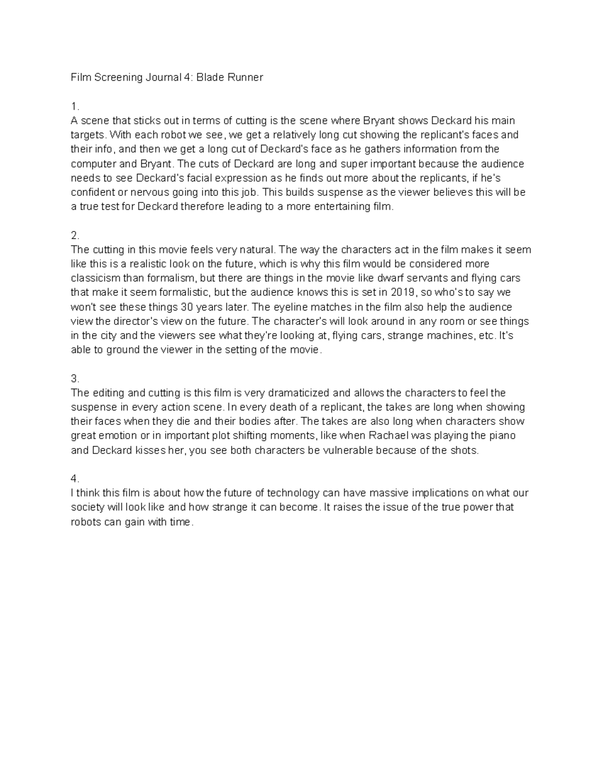 Screening Journal 4 Blade Runner - Film Screening Journal 4: Blade ...