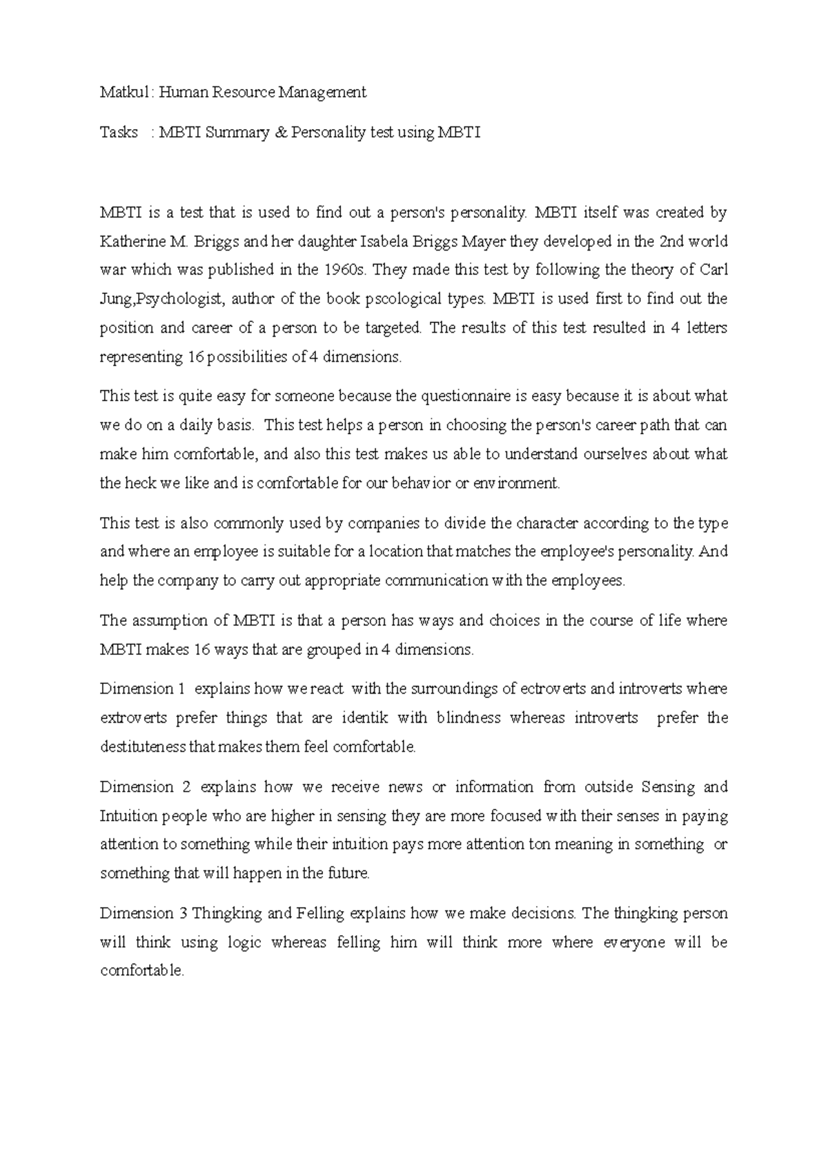 MBTI Summary and Personality test using MBTI - Matkul : Human Resource ...