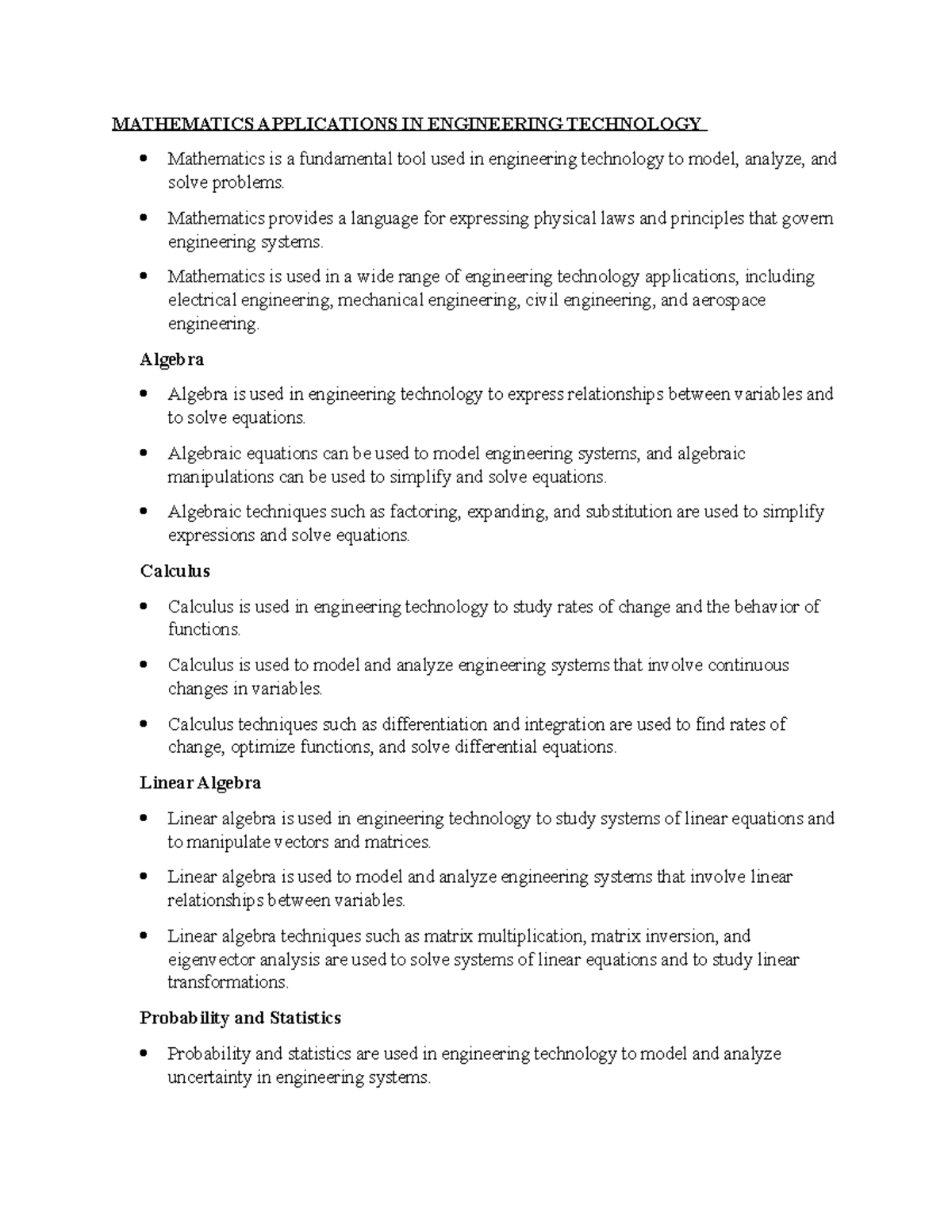 Mathematics Applications IN Engineering Technology Notes 1 ...