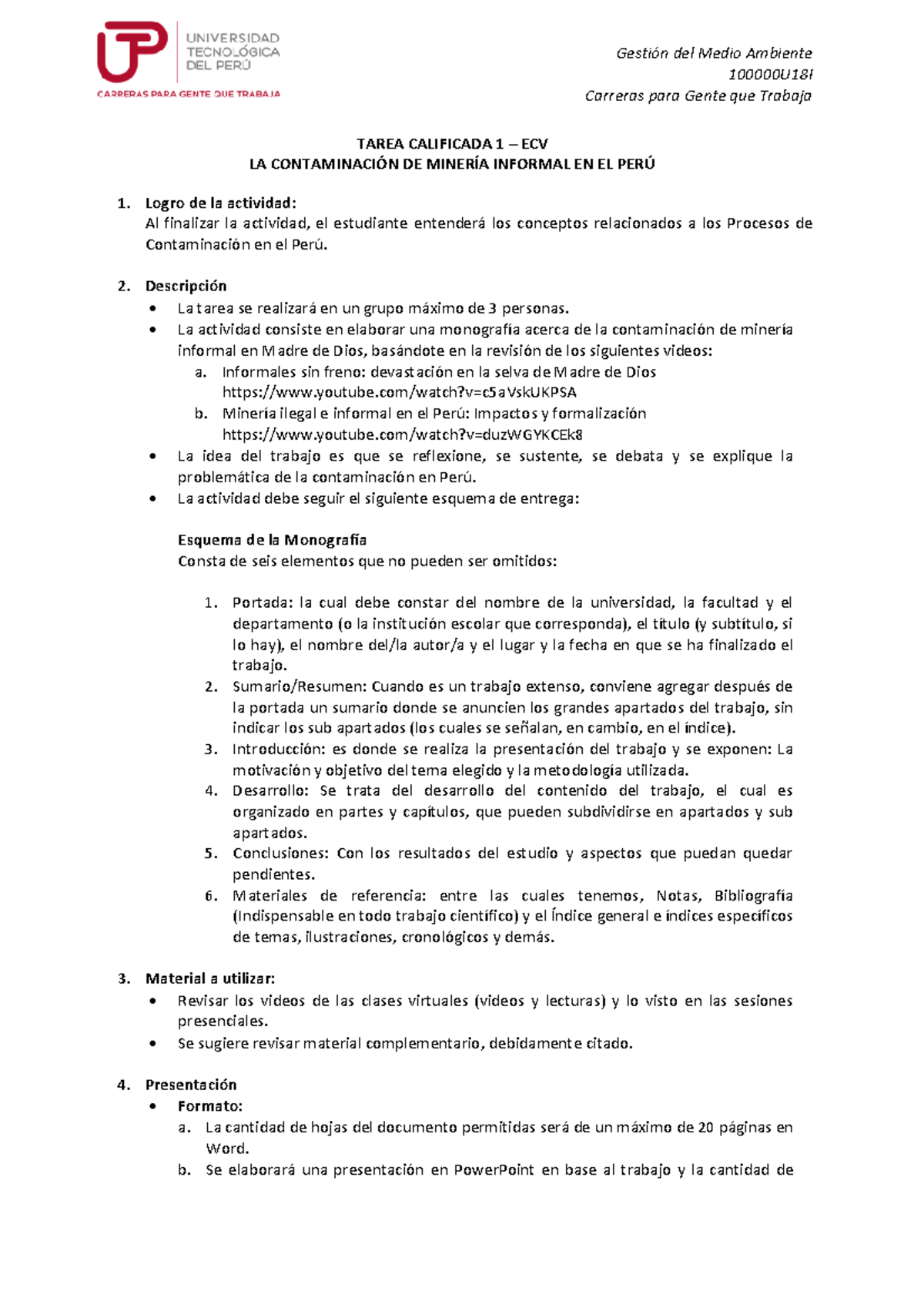 U2 S5 Tarea calificada 1 ind - Warning: TT: undefined function: 32 Gestión del Medio Ambiente ...