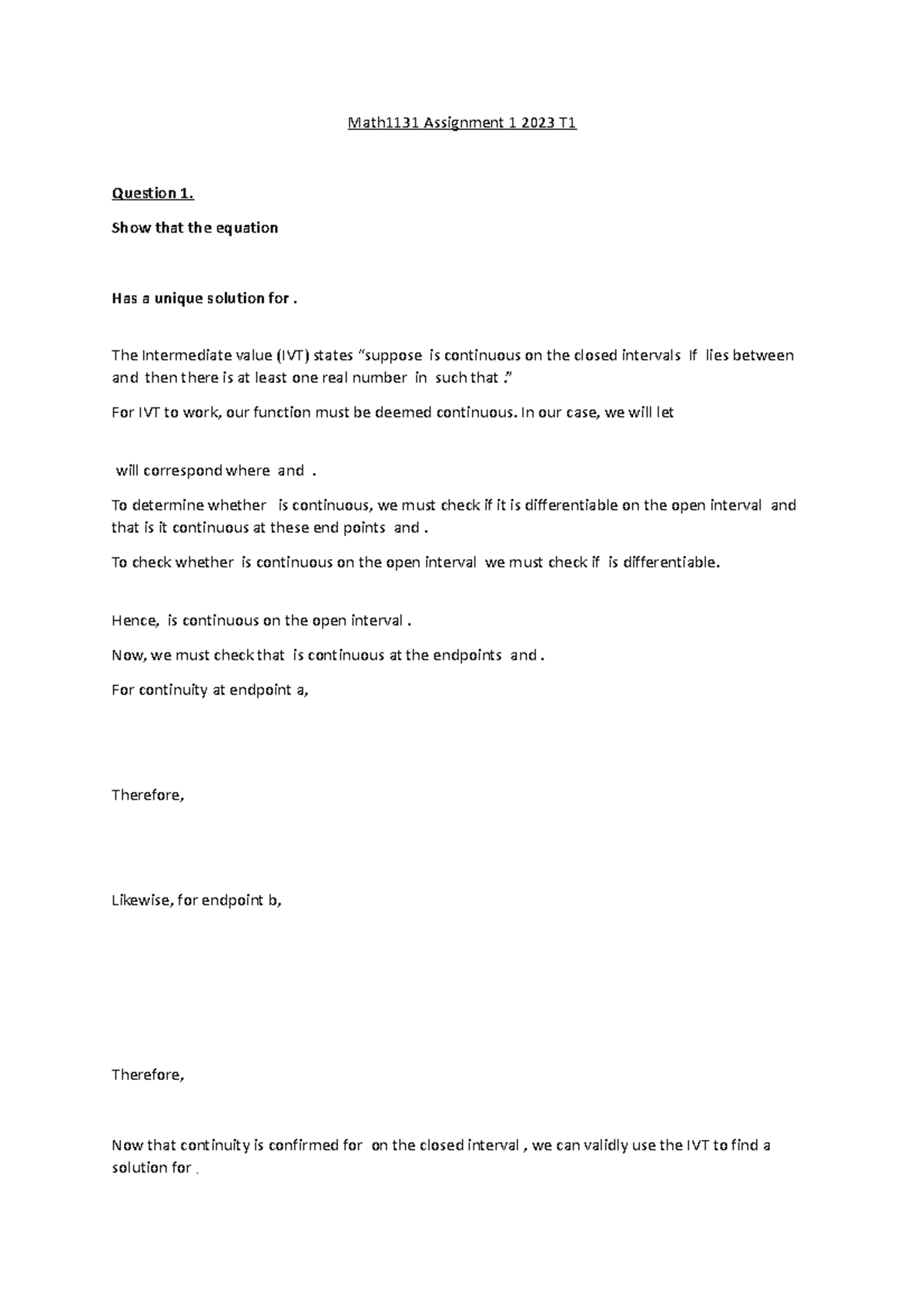 Math1131 assignment 1 - nbfh - Math1131 Assignment 1 2023 T Question 1 ...