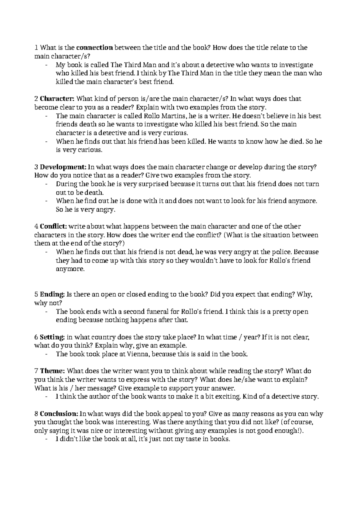 Boekverslag engels The Third Man - 1 What is the connection between the ...