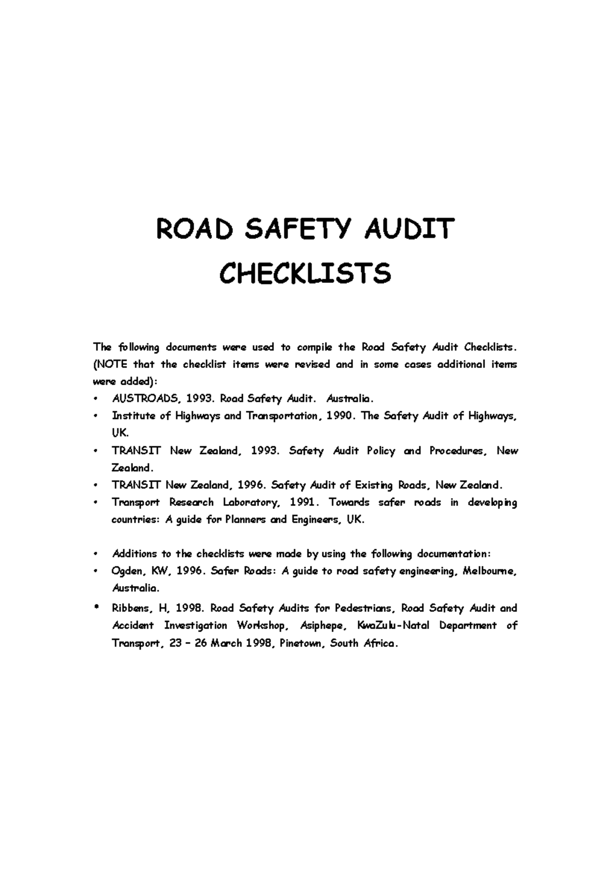 Appendix B-M copy 3 - Transportation - ROAD SAFETY AUDIT CHECKLISTS The ...