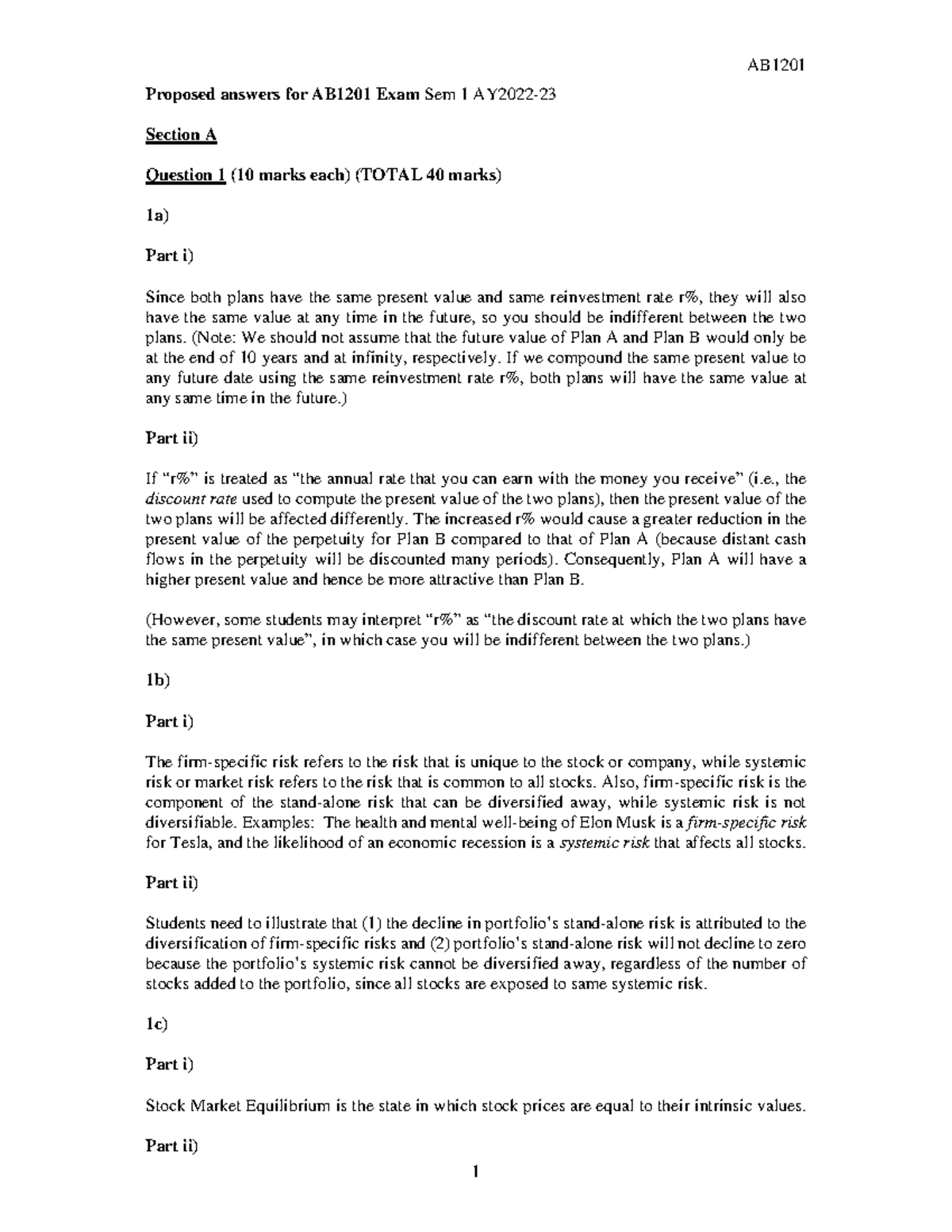 AB1201 Exam sem1 AY 2022-23-A - Proposed answers for AB1201 Exam Sem 1 ...