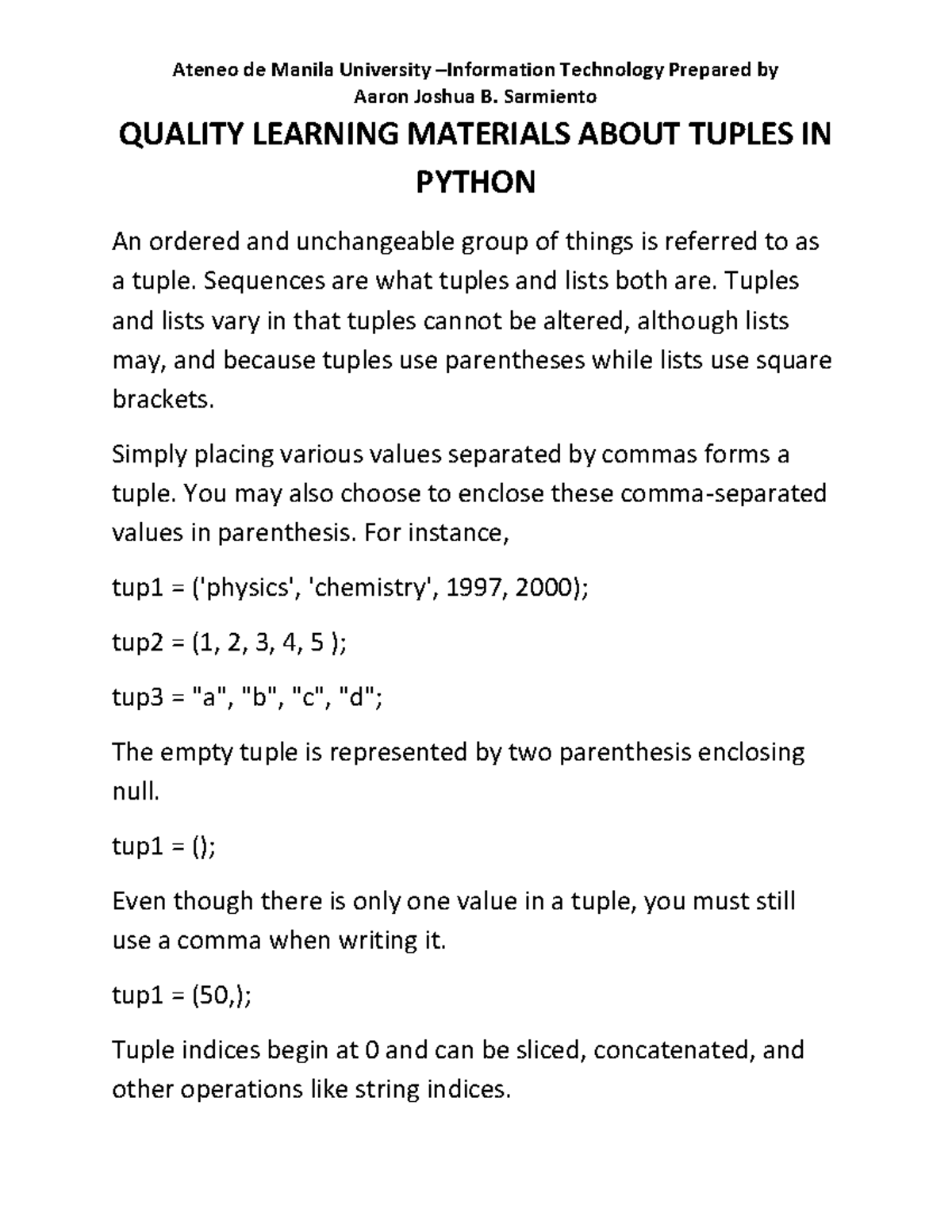 Quality Learning Materials About Tuples In Python Quality Learning Materials About Tuples In
