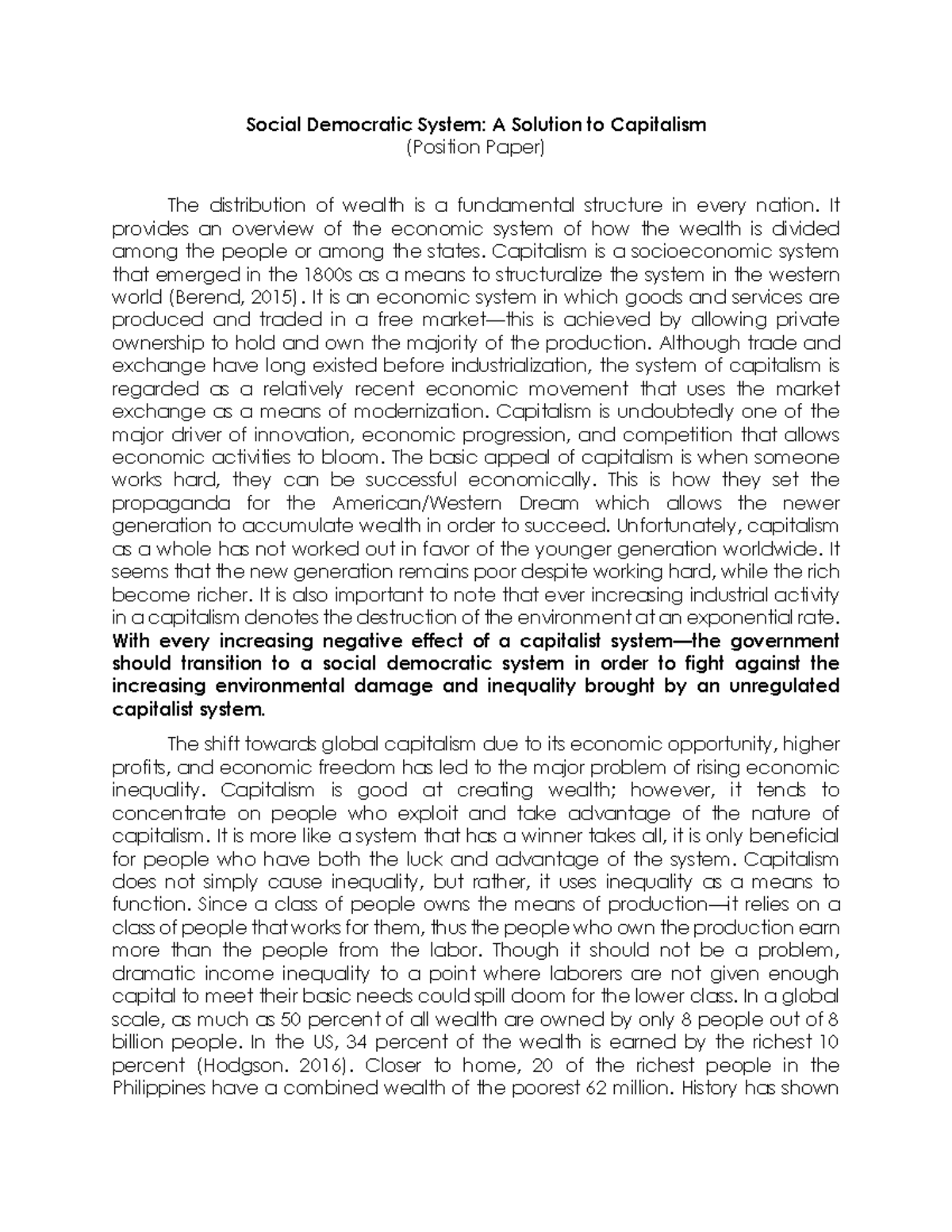 Final Assessment Position Paper - Social Democratic System: A Solution ...