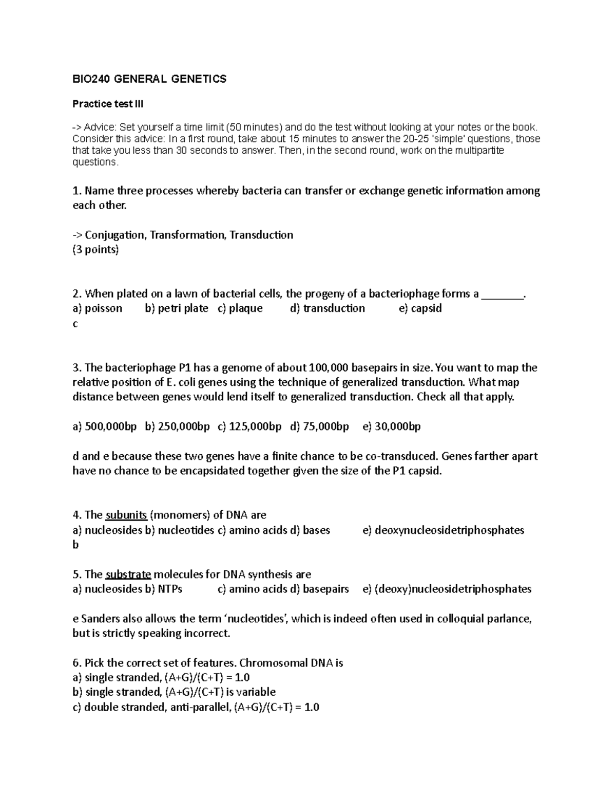Practice Exam III 2021 w key - BIO240 GENERAL GENETICS Practice test ...