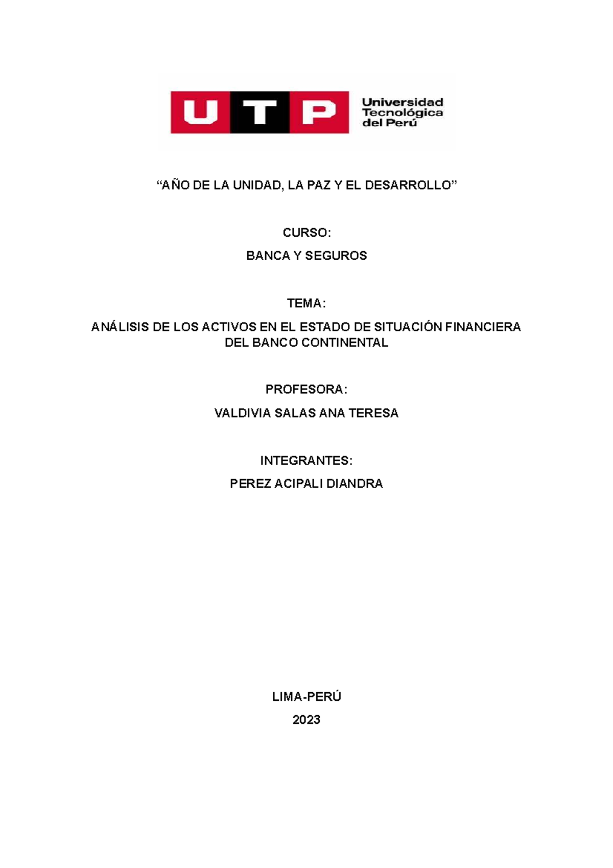 Tarea semana 05 Banca Diandra Perez - “AÑO DE LA UNIDAD, LA PAZ Y EL ...